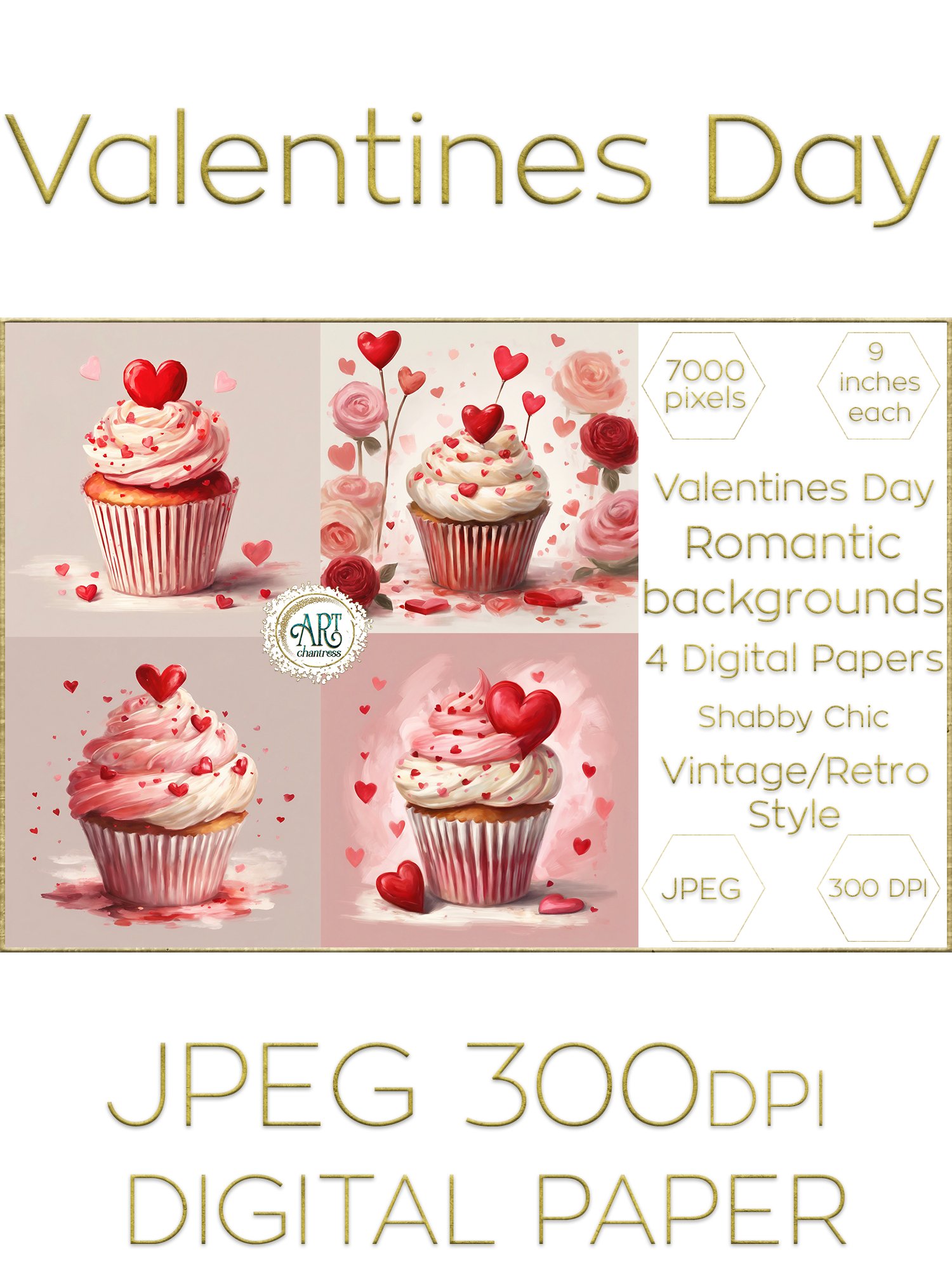 Valentines Day Cute Cupcake Digital Papers (3176228)