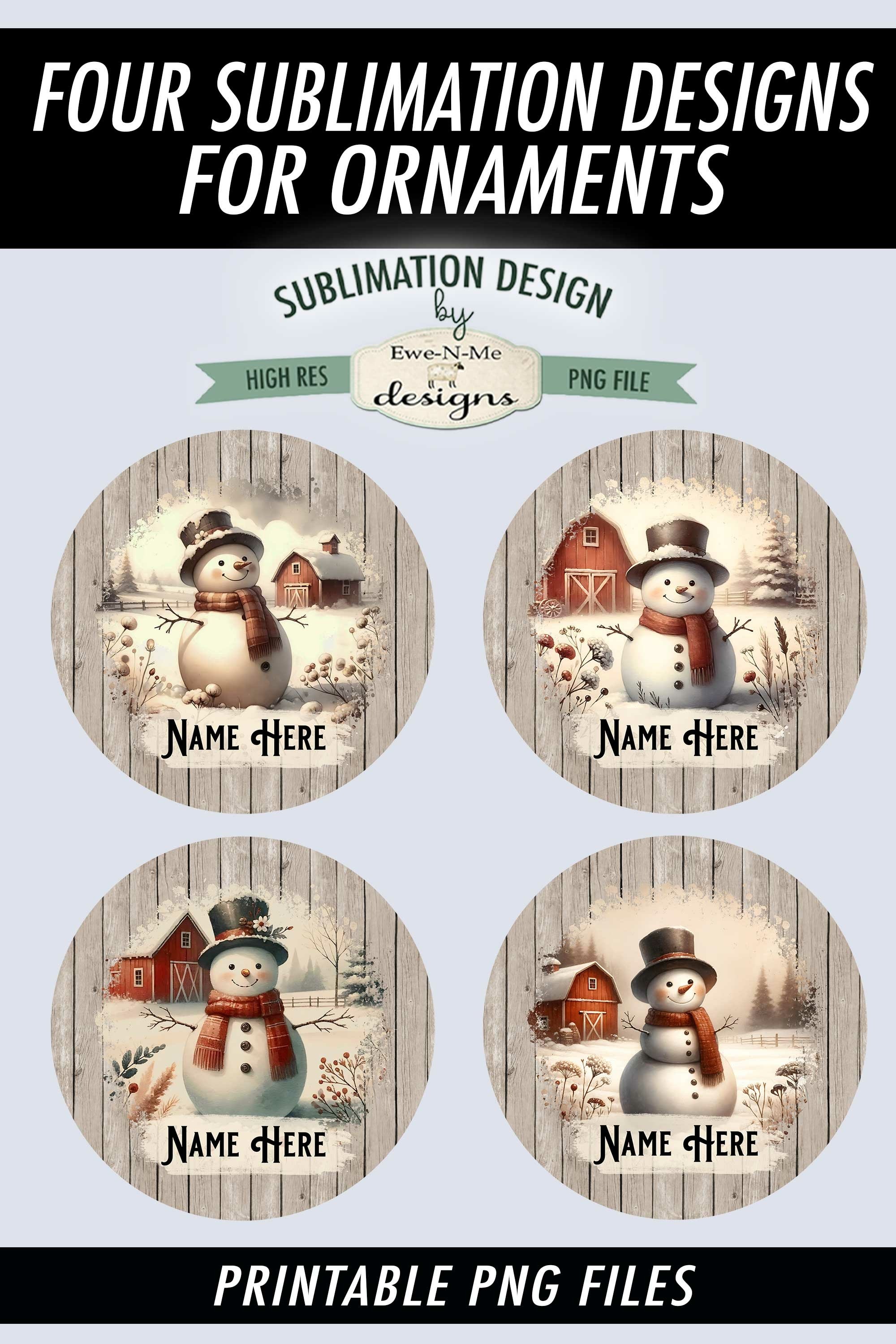 Rustic Snowmen on Farm Ornament Design PNG Files | Add Name