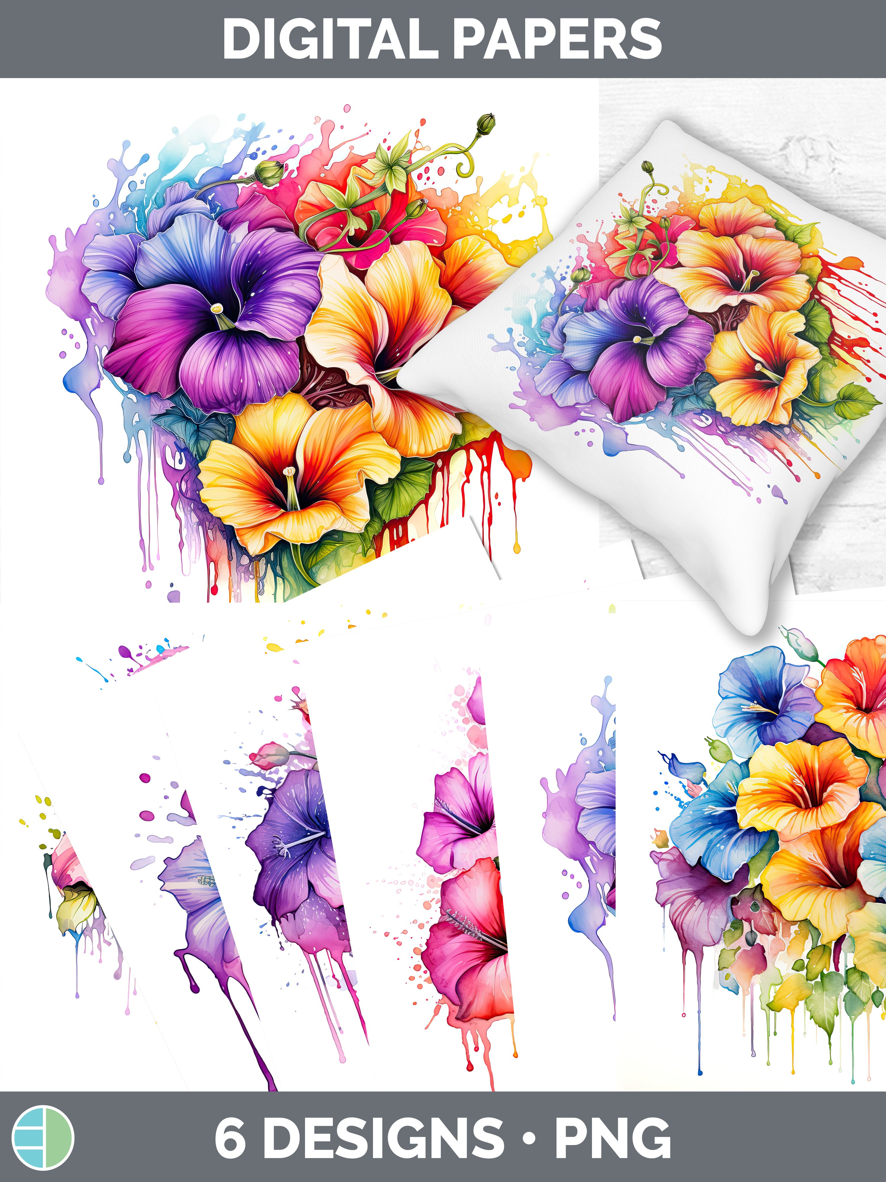 Splat Rainbow Petunia Flowers Paper Backgrounds | Digital Sc