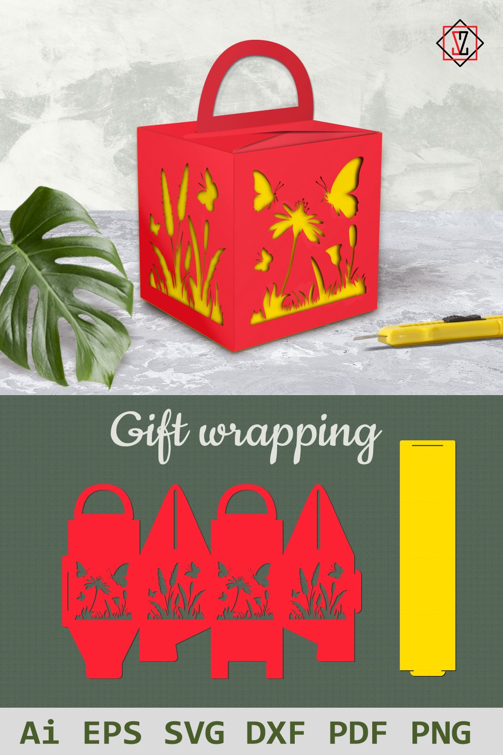 Gift box with butterflies and flowers. Paper crafts