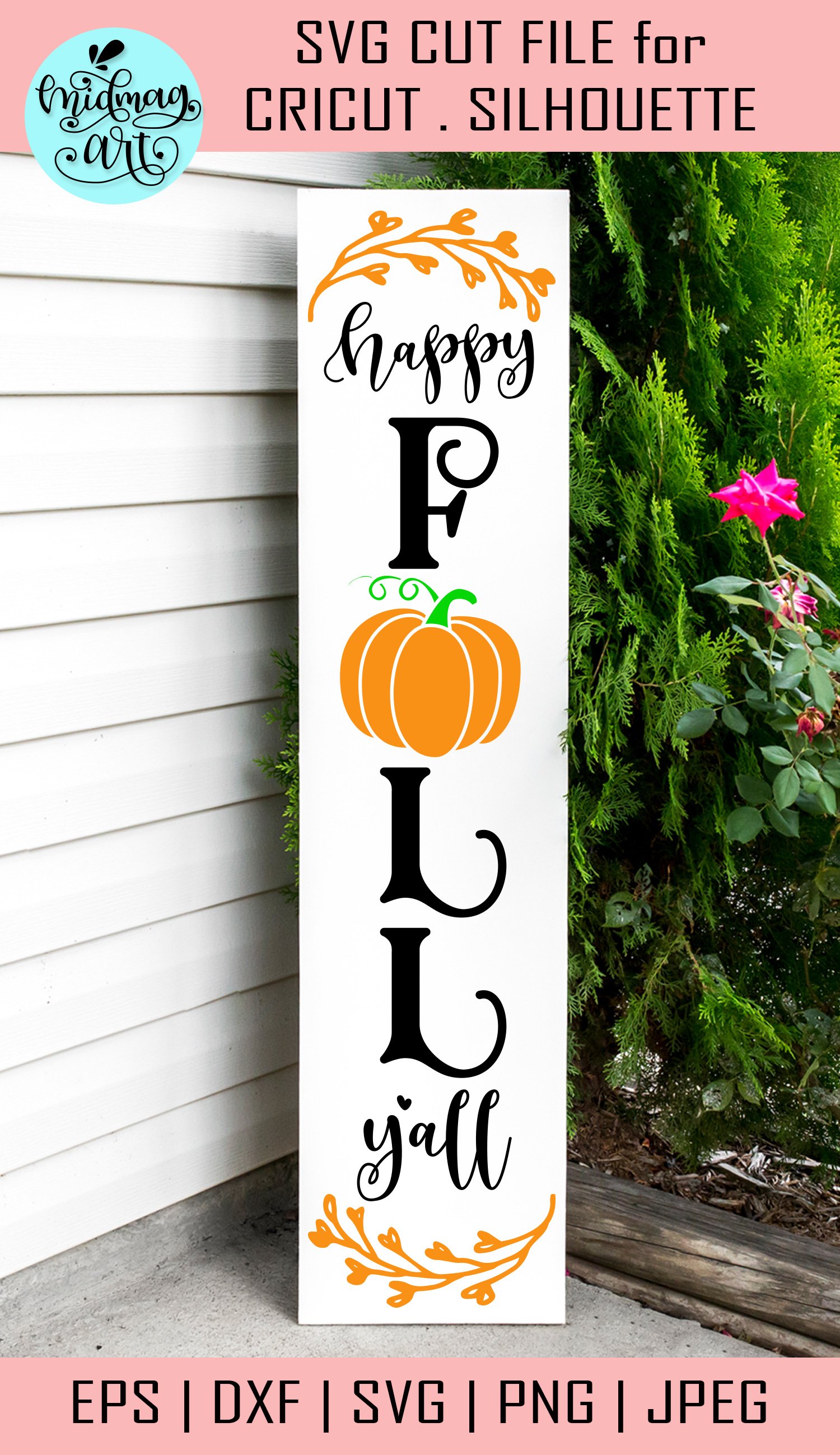 Happy fall y'all porch sign svg, fall wood sign svg