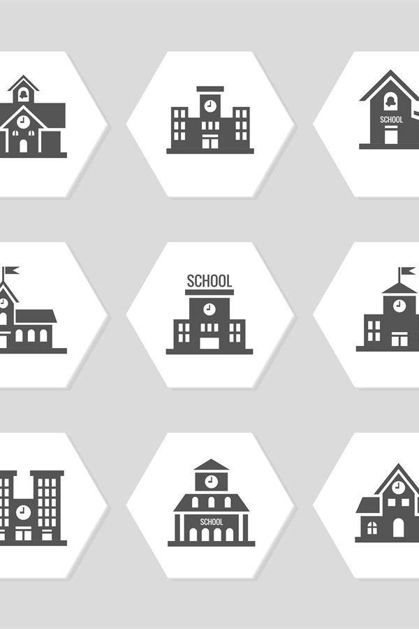 School buildings flat icons collection