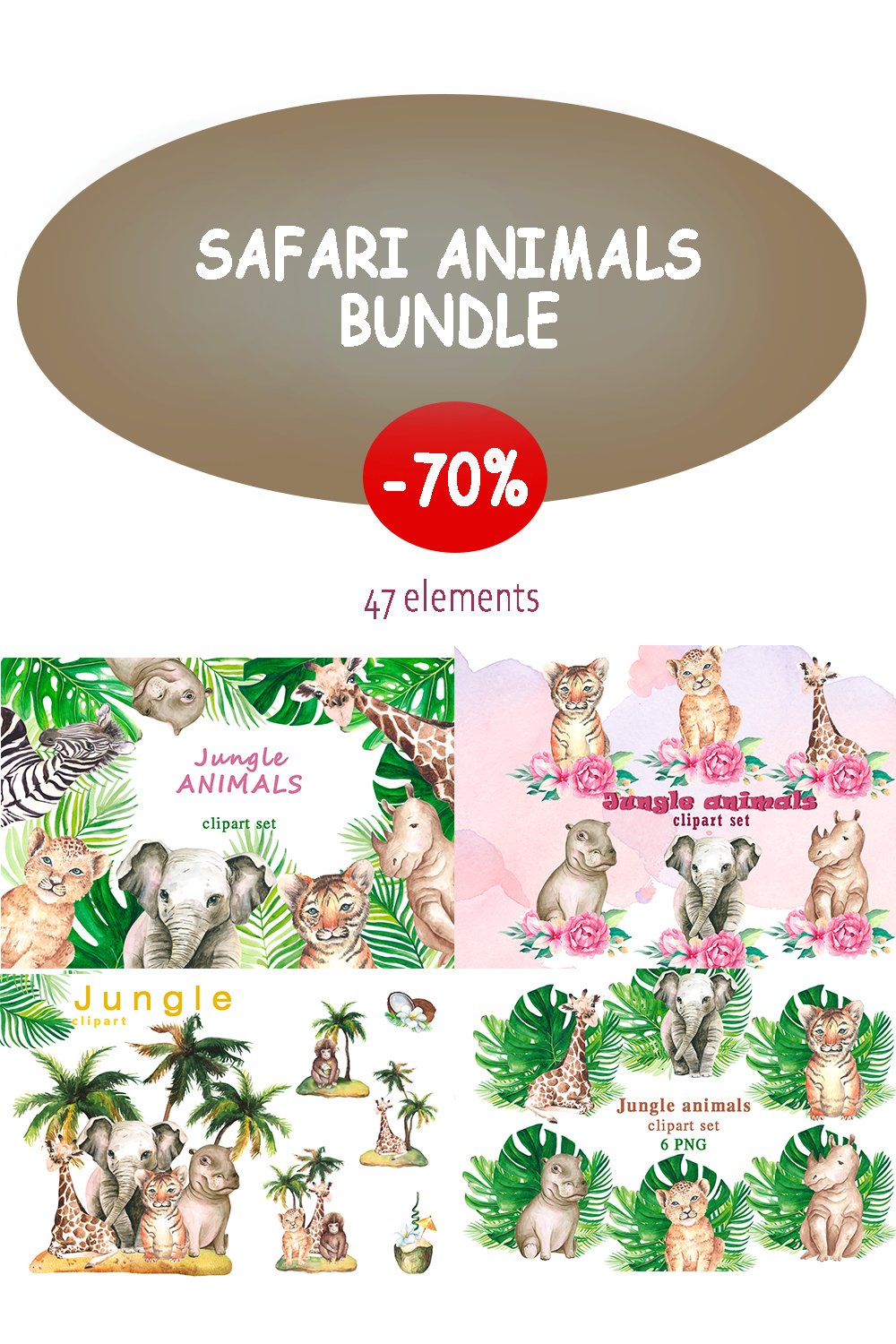 Watercolor Safari Baby Animals Clipart Bungle| Jungle Baby