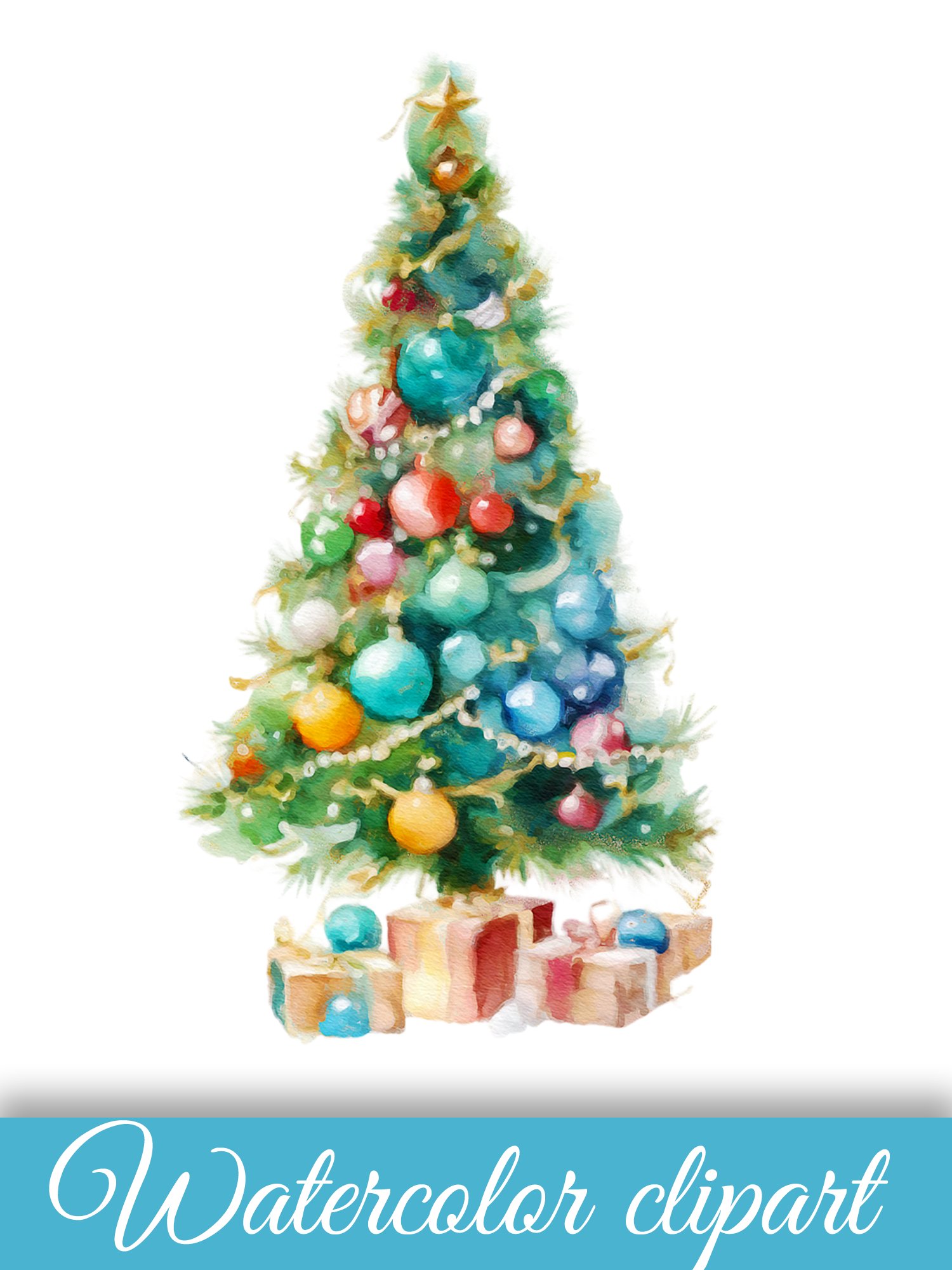 Christmas Tree Sublimation Watercolor Clipart / (3020224)