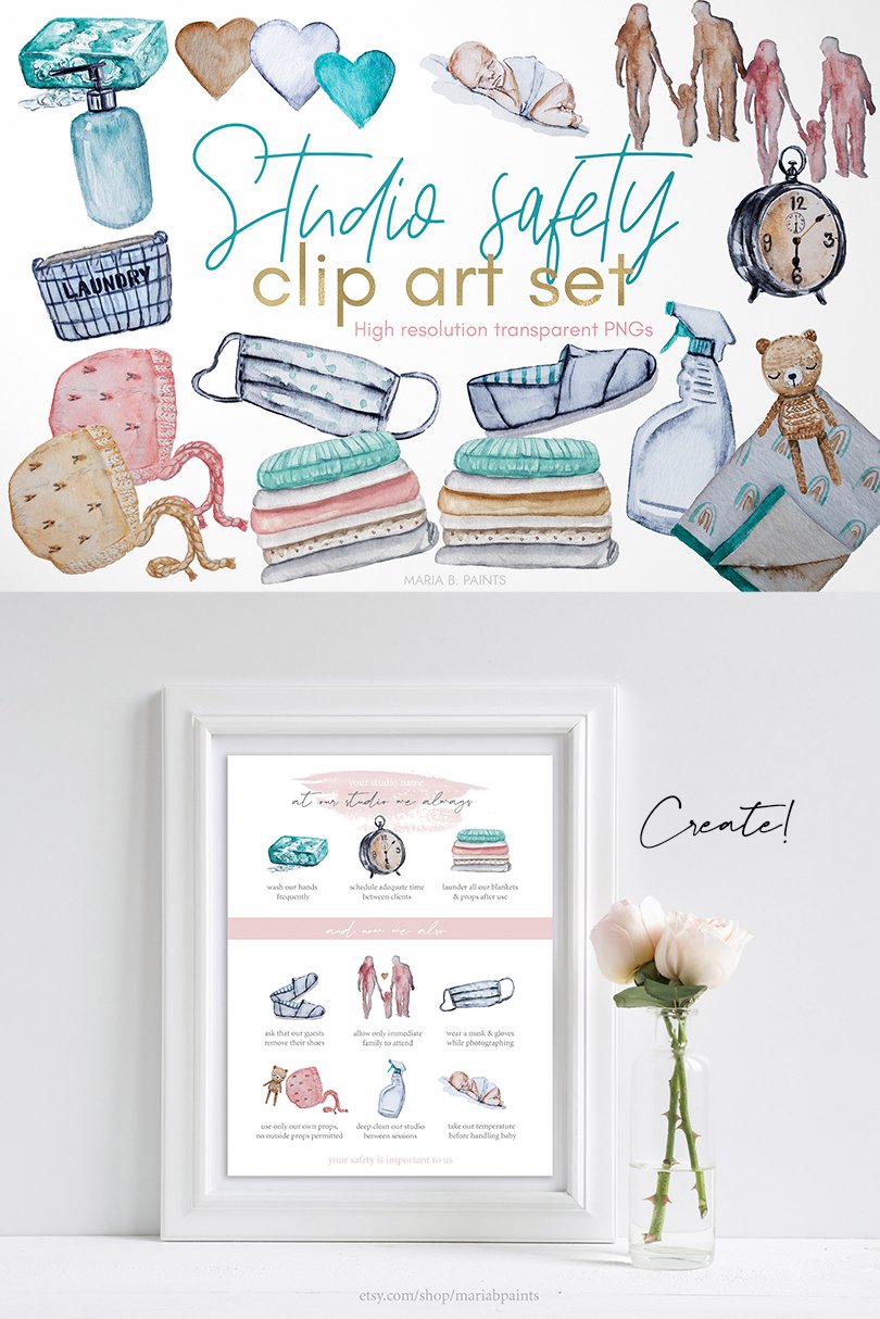 Studio Safety Clip art set, photography, salon, cleanliness