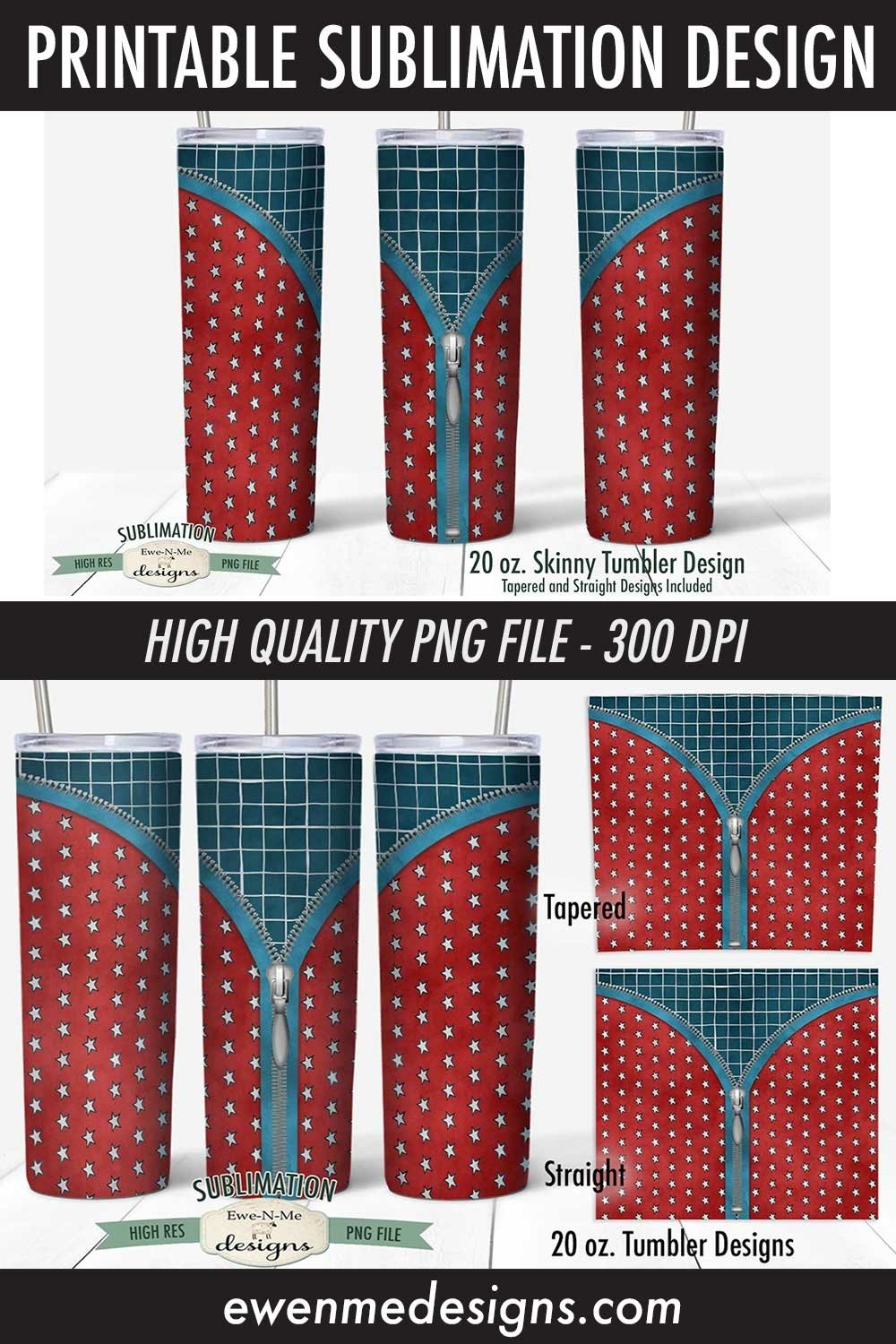 20 oz Tumbler Sublimation Design | Red Star Patriotic July 4