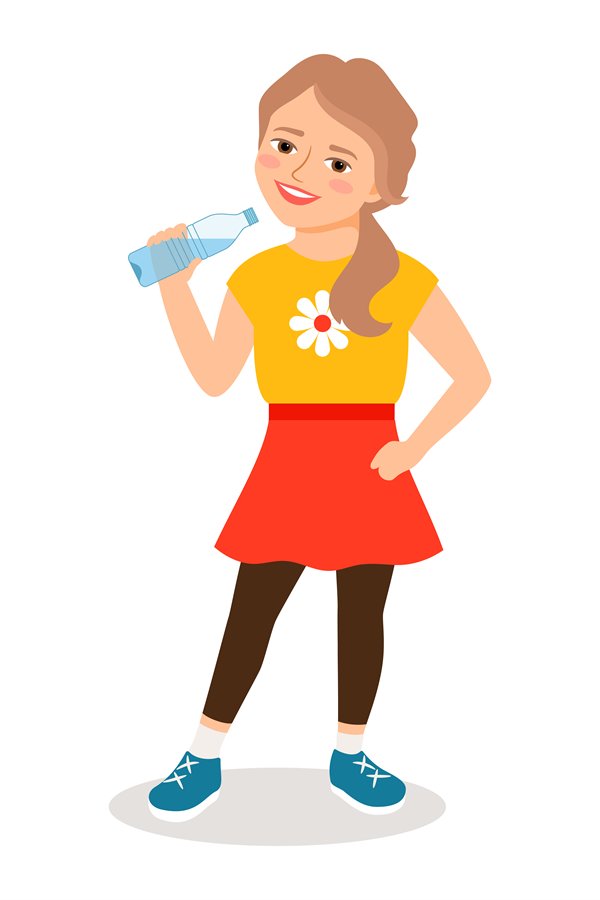 Cartoon little girl drinking clean water