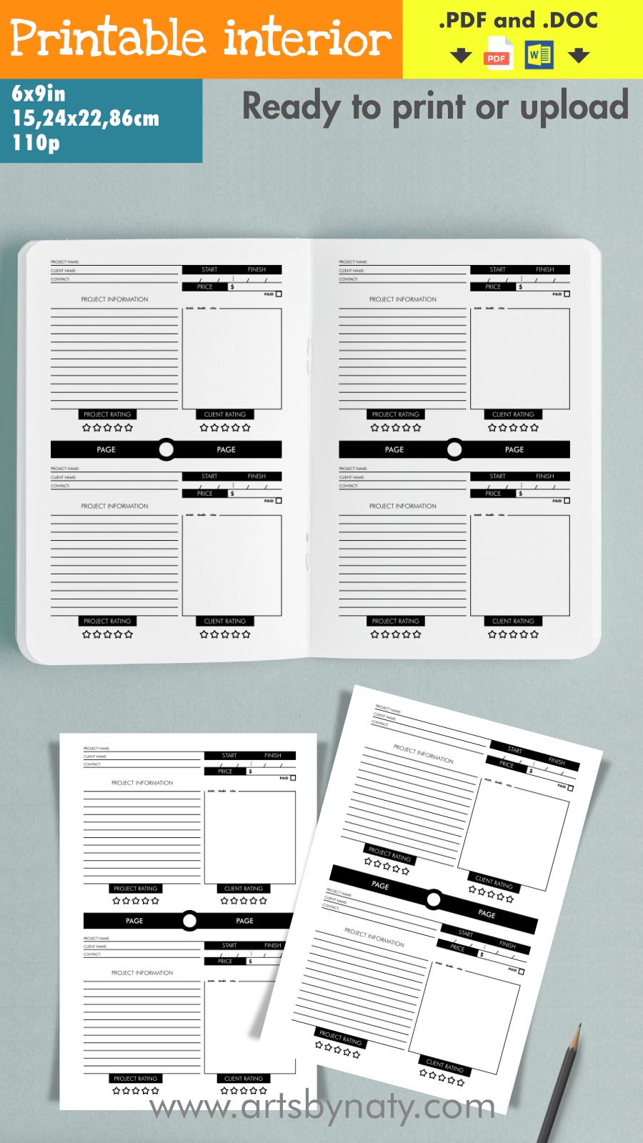 Projects and clients printable notebook for entrepreneurs