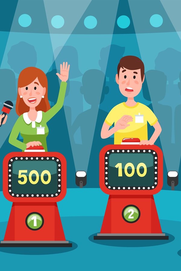 Young people guessing quiz questions. Intellectual game show