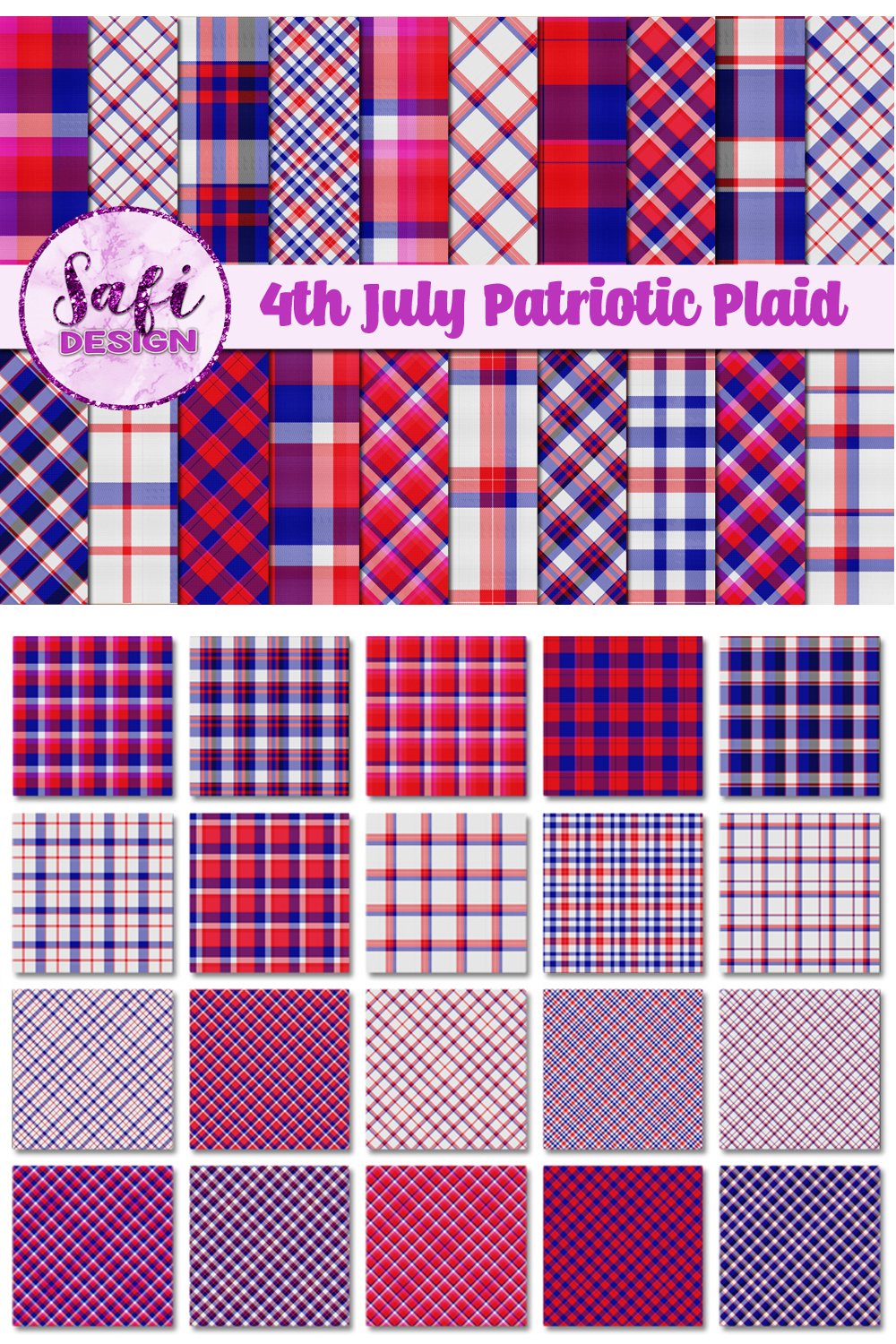 4th July Patriotic Plaid Digital Paper Backgrounds