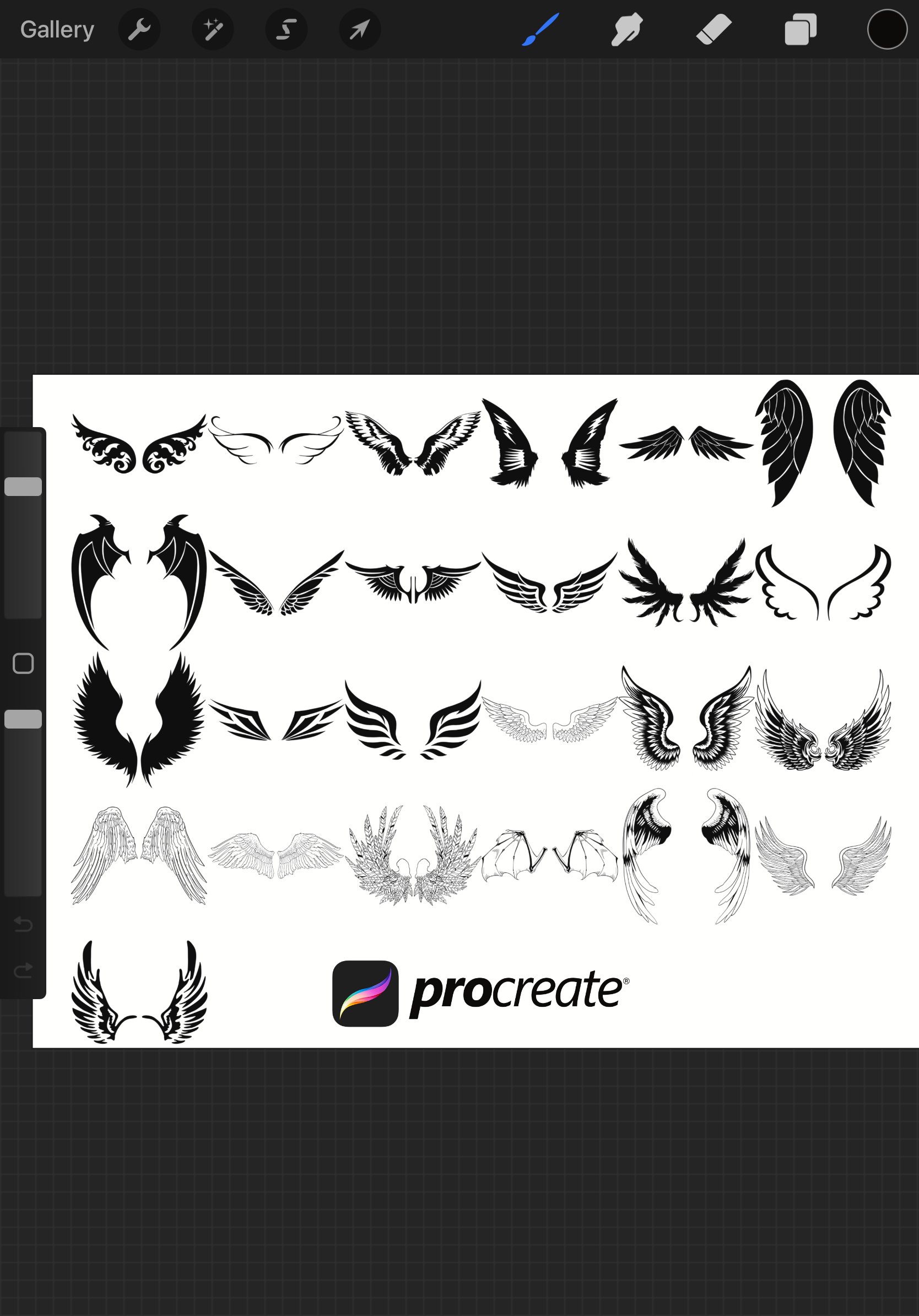 Wings Set 1 Procreate Brush Stamp, 25 Pairs of Wings