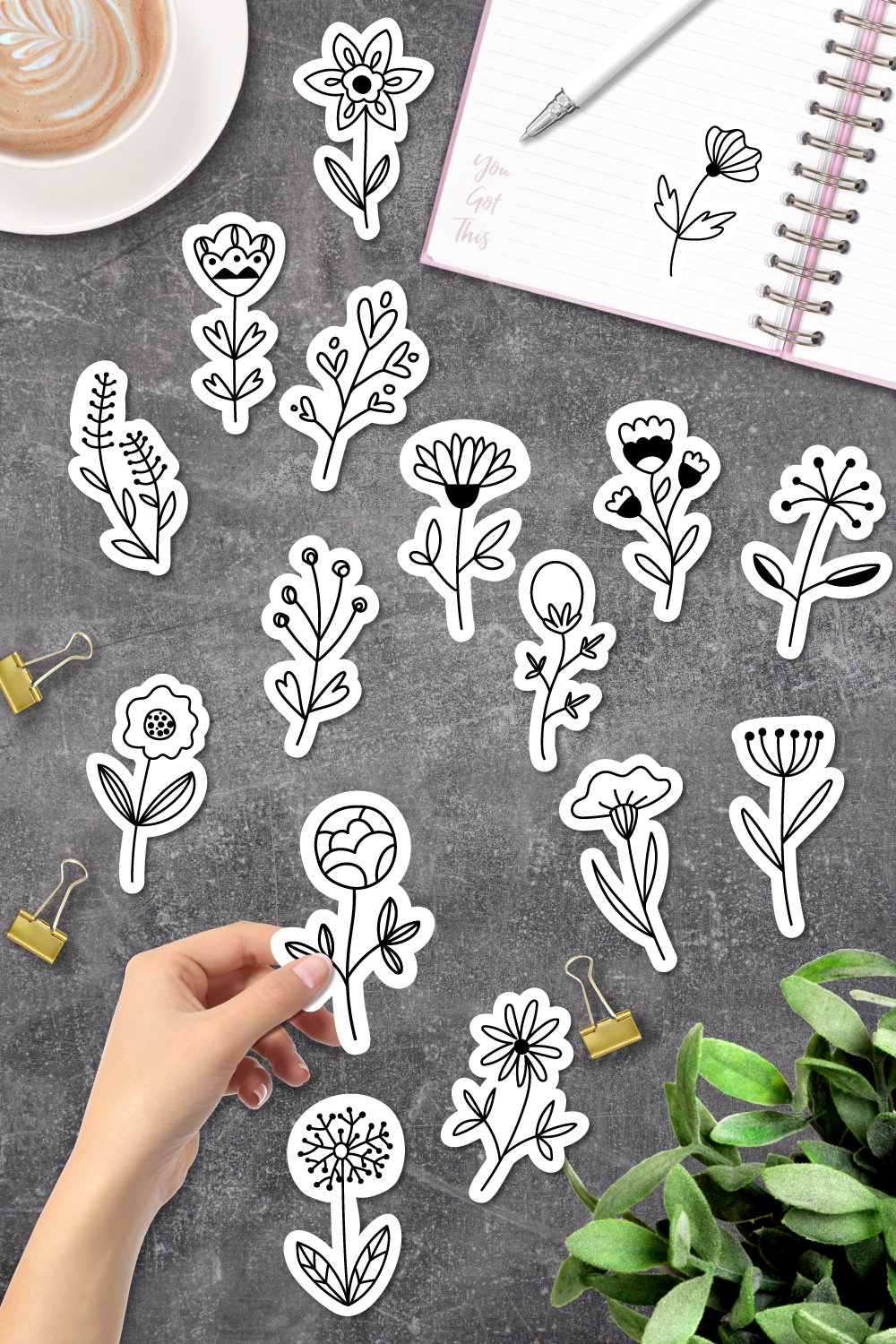 Flower Stickers, Printable and digital set