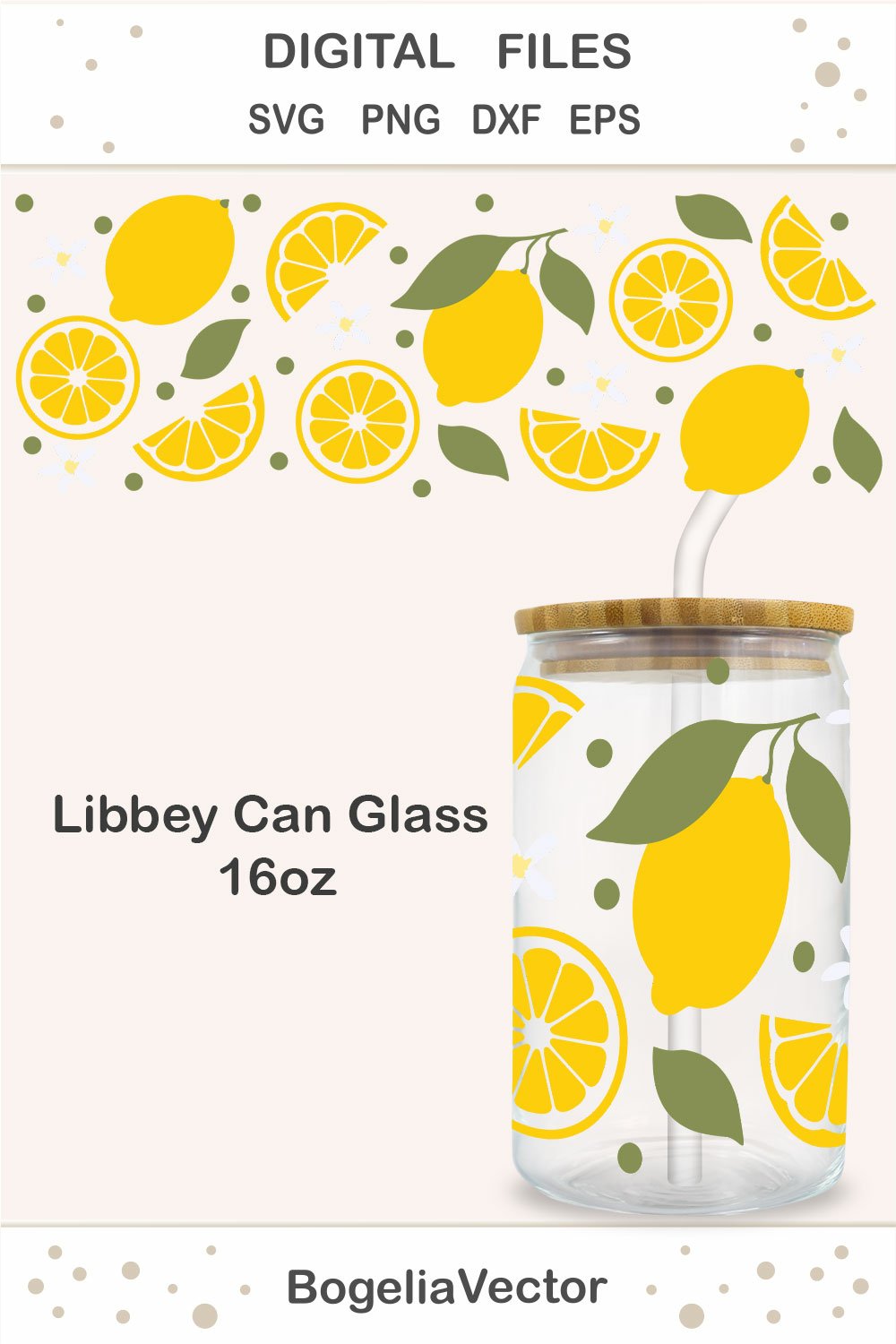 Lemon Wrap for Libbey Glass Can 16oz Svg, Cut file, Citrus