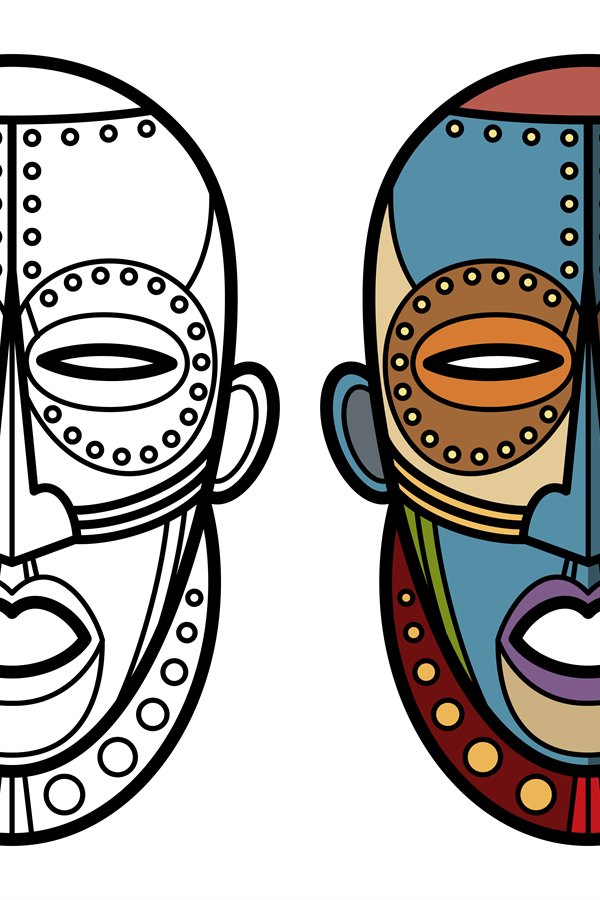 Mexican indian aztec masks coloring page