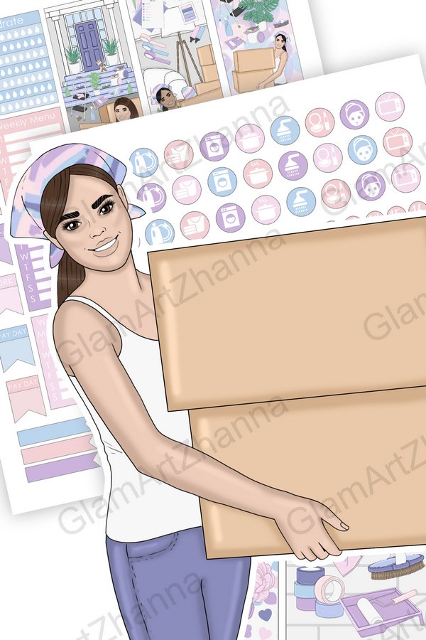 Moving Cleaning Cozy Home Printable Sticker Box Size 2"x1,5"
