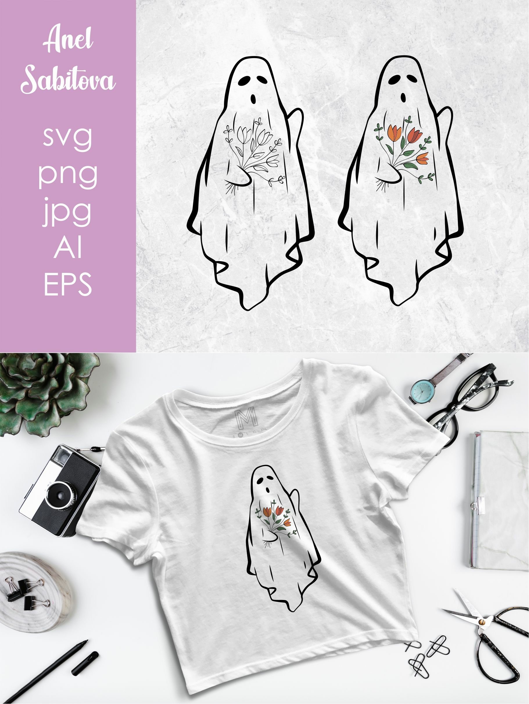 Ghost with Flowers SVG Cut Files Halloween svg