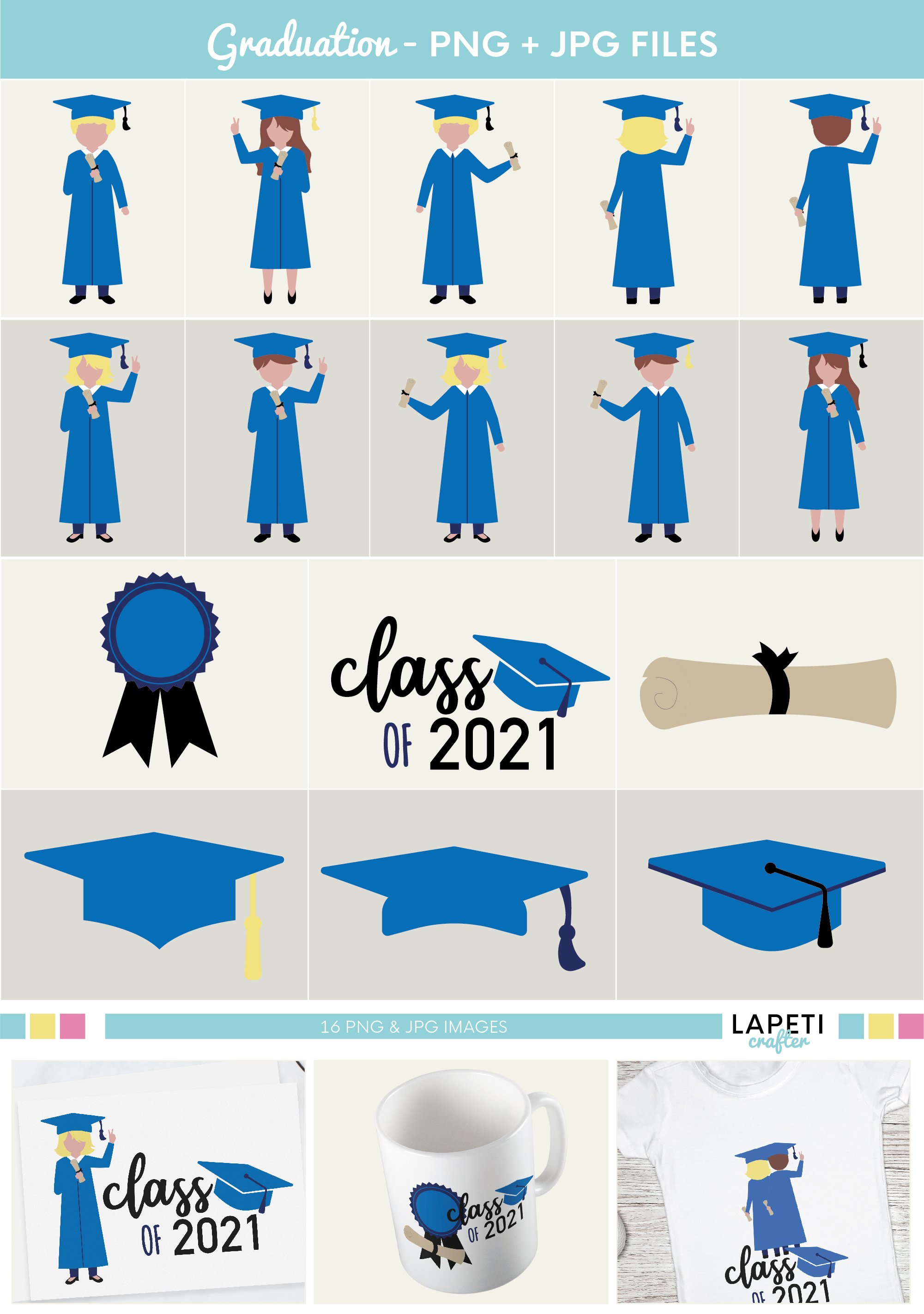 Blue graduating boys and girls scrapbook clipart | PNG & JPG