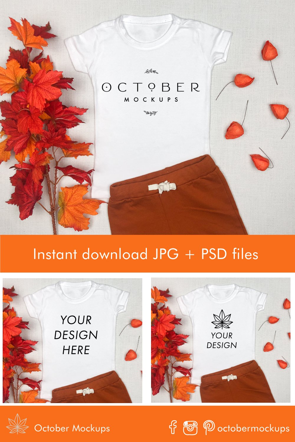Fall T-shirt Mockup | Autumn Toddler shirt mockup PSD JPG