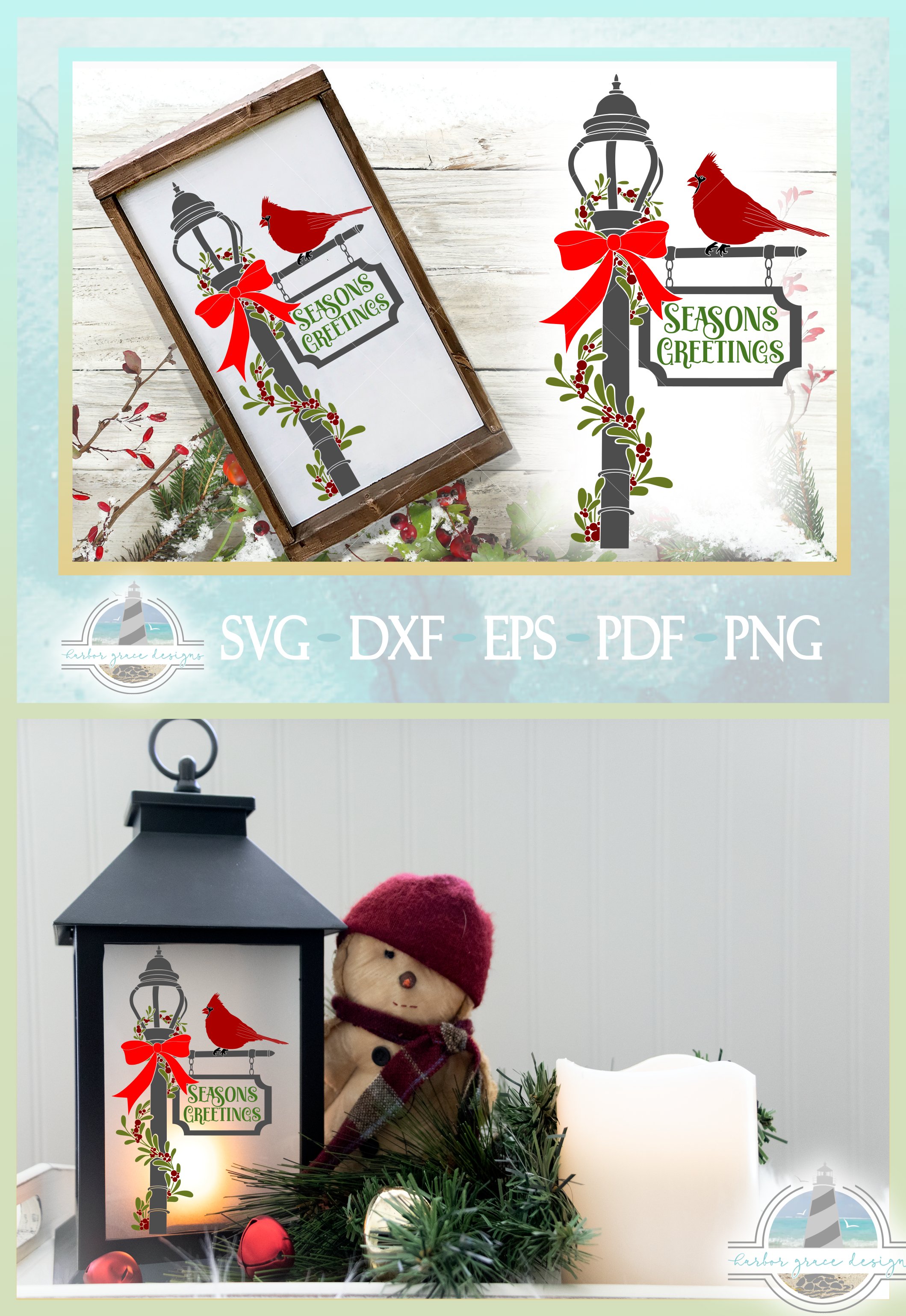 Merry Christmas Sign on Lamp Post with Cardinal SVG