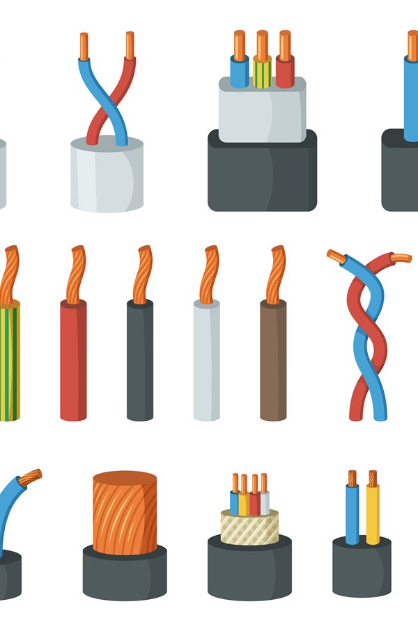 Electrical cable wires, different amperage and colors. Vecto