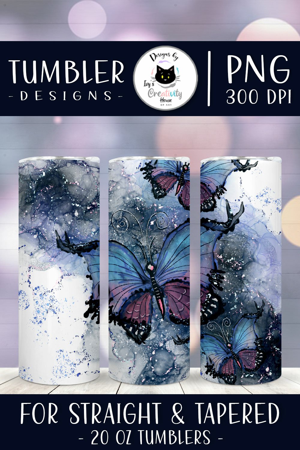 Butterfly Gothic Tumbler Design | Alcohol Ink Tumbler Wrap
