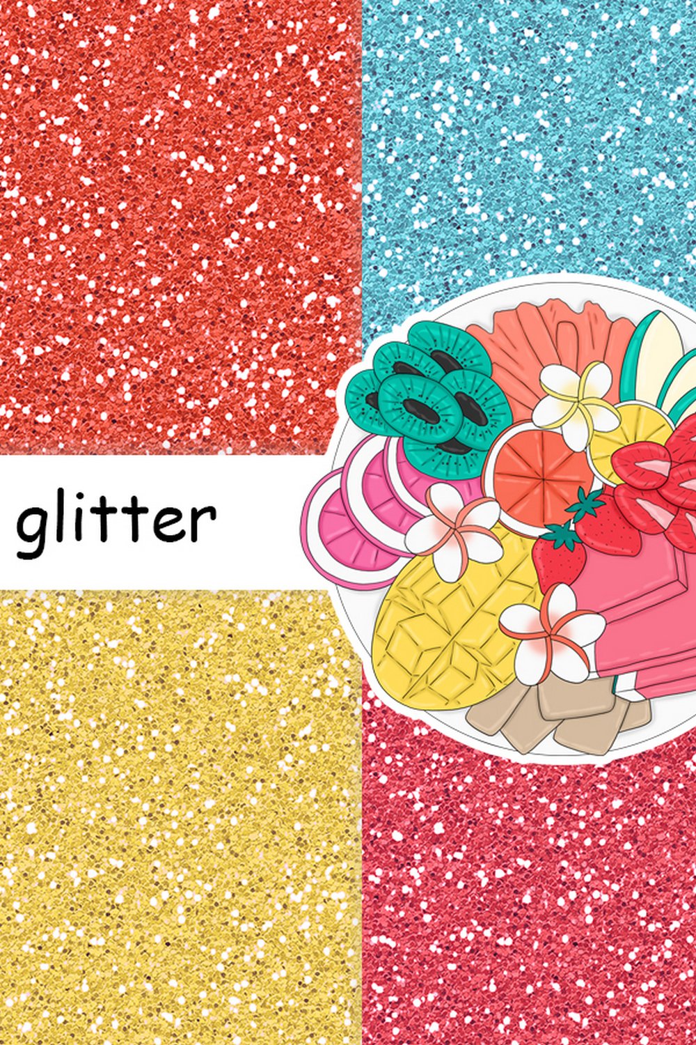 Beach Bright GLITTER Tropical Flower Vacation Sticker JPEG