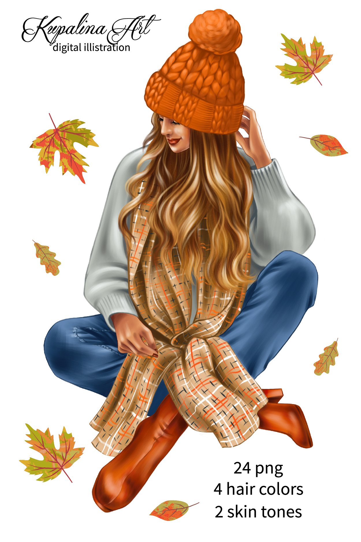 Fall clipart, autumn fashion girl digital sticker png
