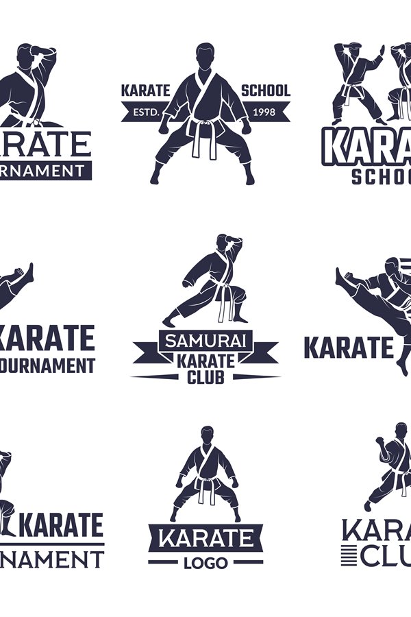 Sport labels set for fighting club. Karate and martial arts