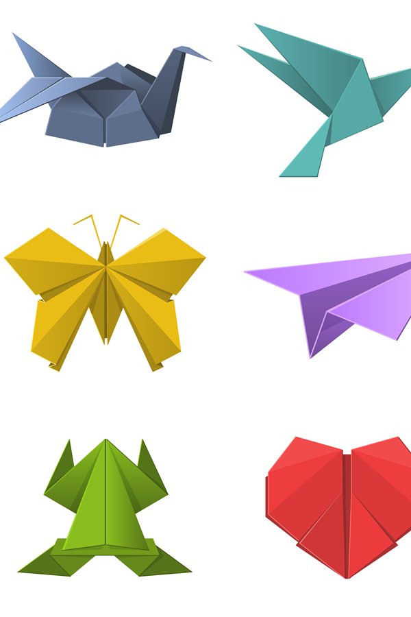 Paper origami shapes. Origami polygonal paper folding, pigeo