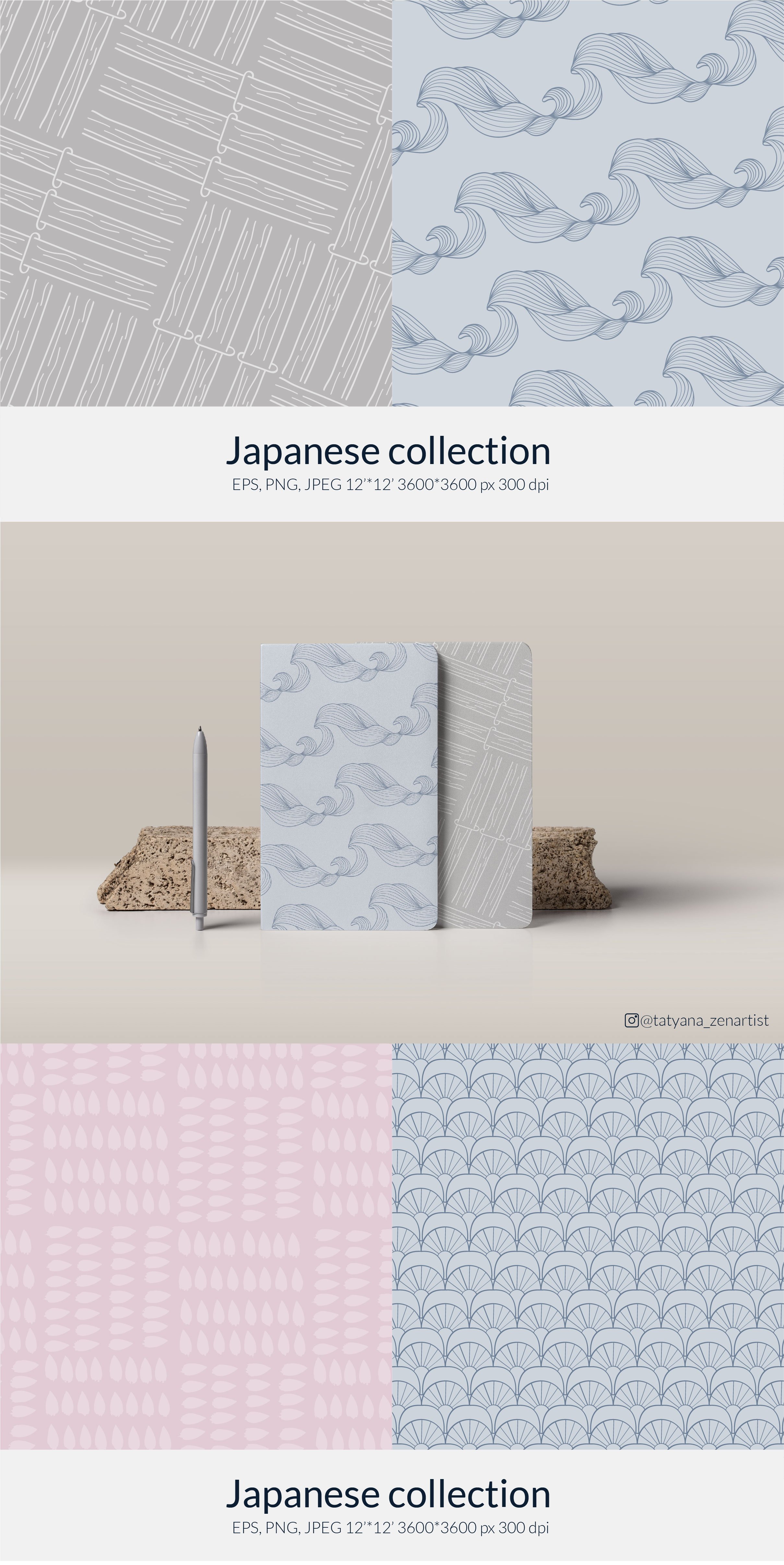 6 Japanese digital papers, Oriental backround set