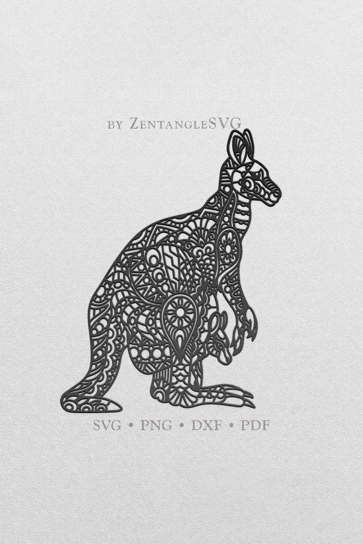 Kangaroo SVG DXF cut files, Mandala Zentangle Design