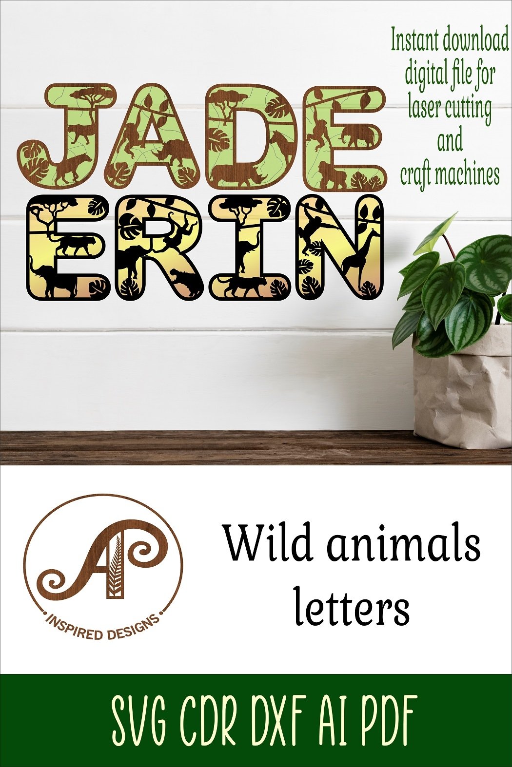 Wild animal theme alphabet set. 2 layer letters. 56 letter