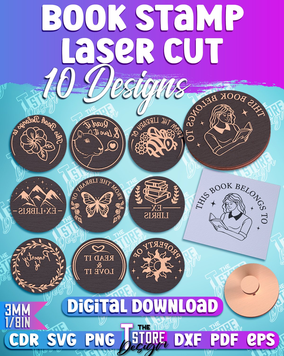 Book Stamp Laser Cut Bundle| My library Stamps Laser Cut