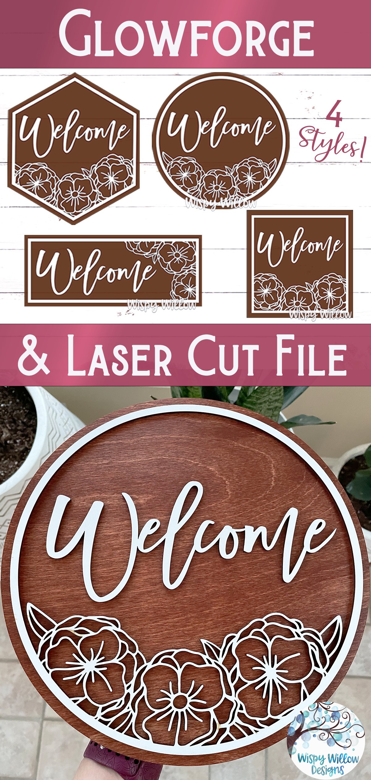 Floral Welcome Signs for Glowforge or Laser Cutter