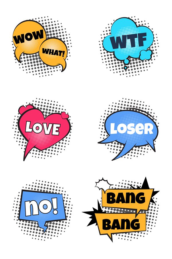 Comic pop art bubbles. Cartoon text balloon wow (1140579)