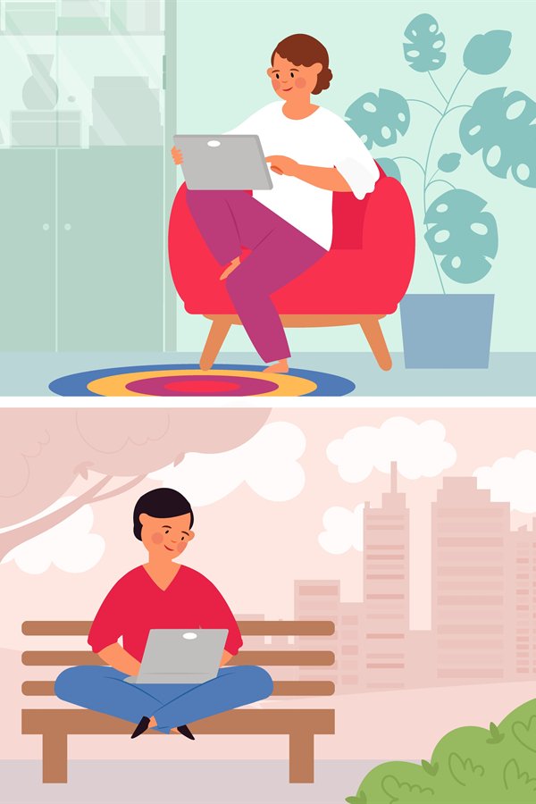 People remote working. Work meeting, watch friends on comput