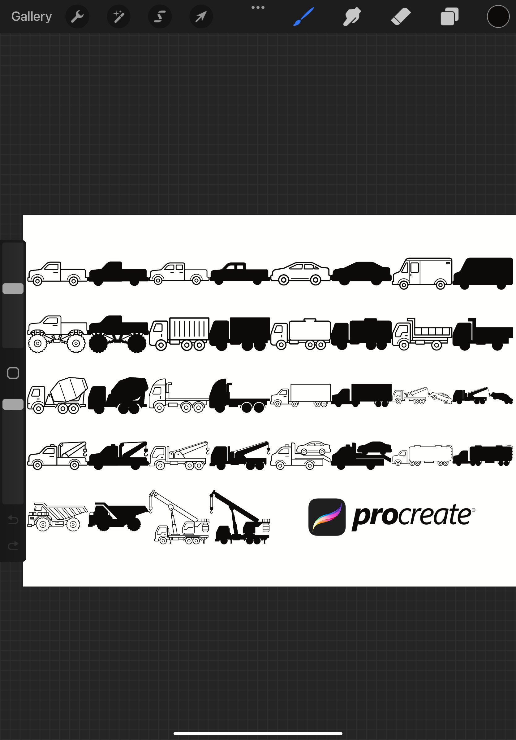 Construction Vehicles Outlines & Silhouettes Set 2 Procreate