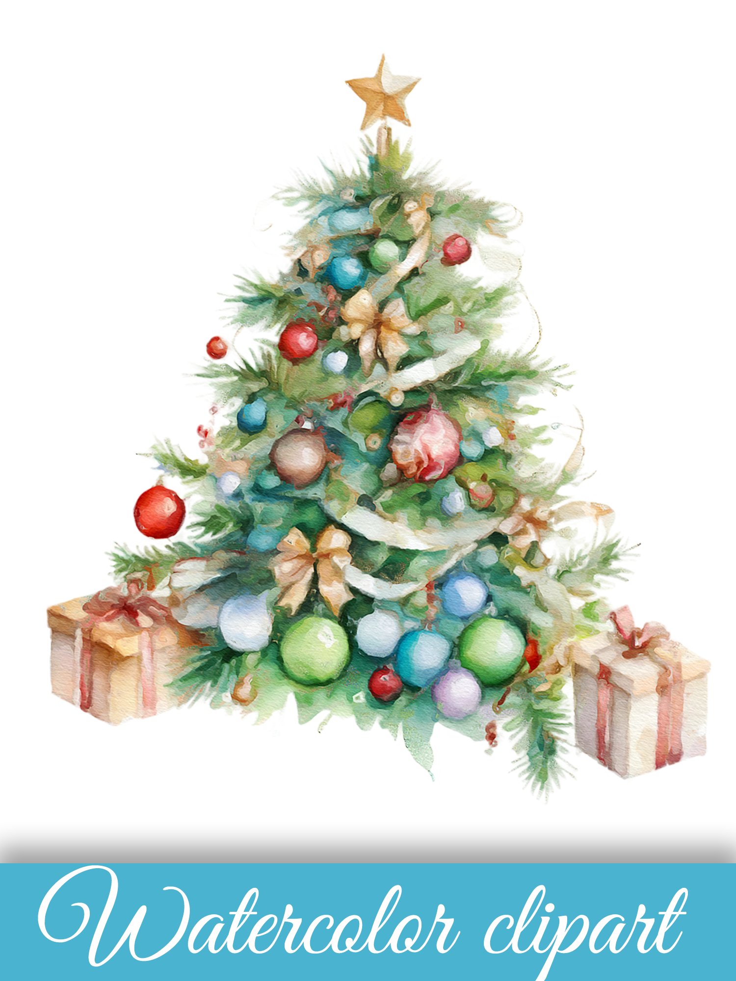 Christmas Tree Sublimation Watercolor Clipart / (3020244)
