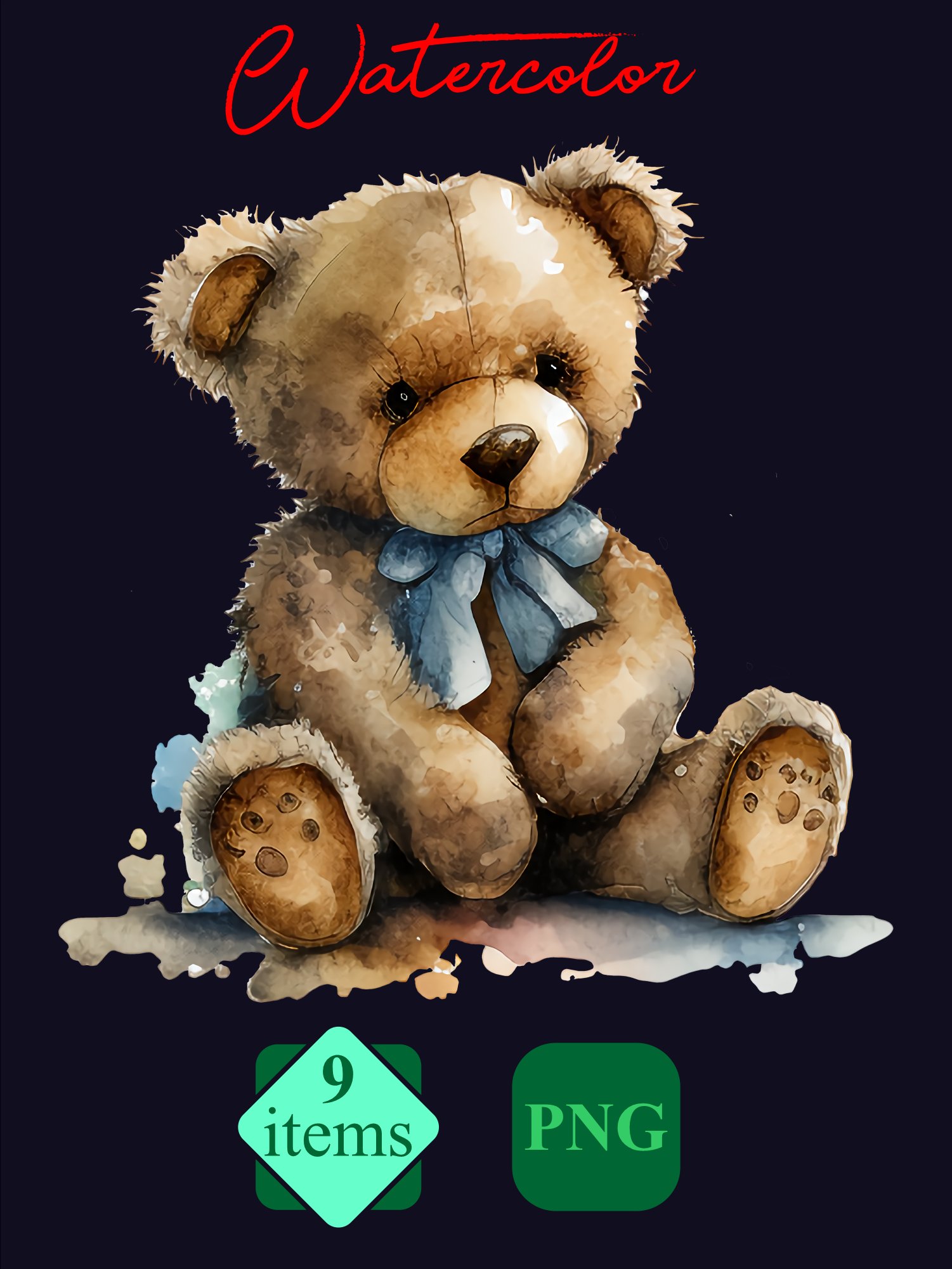 Teddy Bear watercolor Clipart PNG