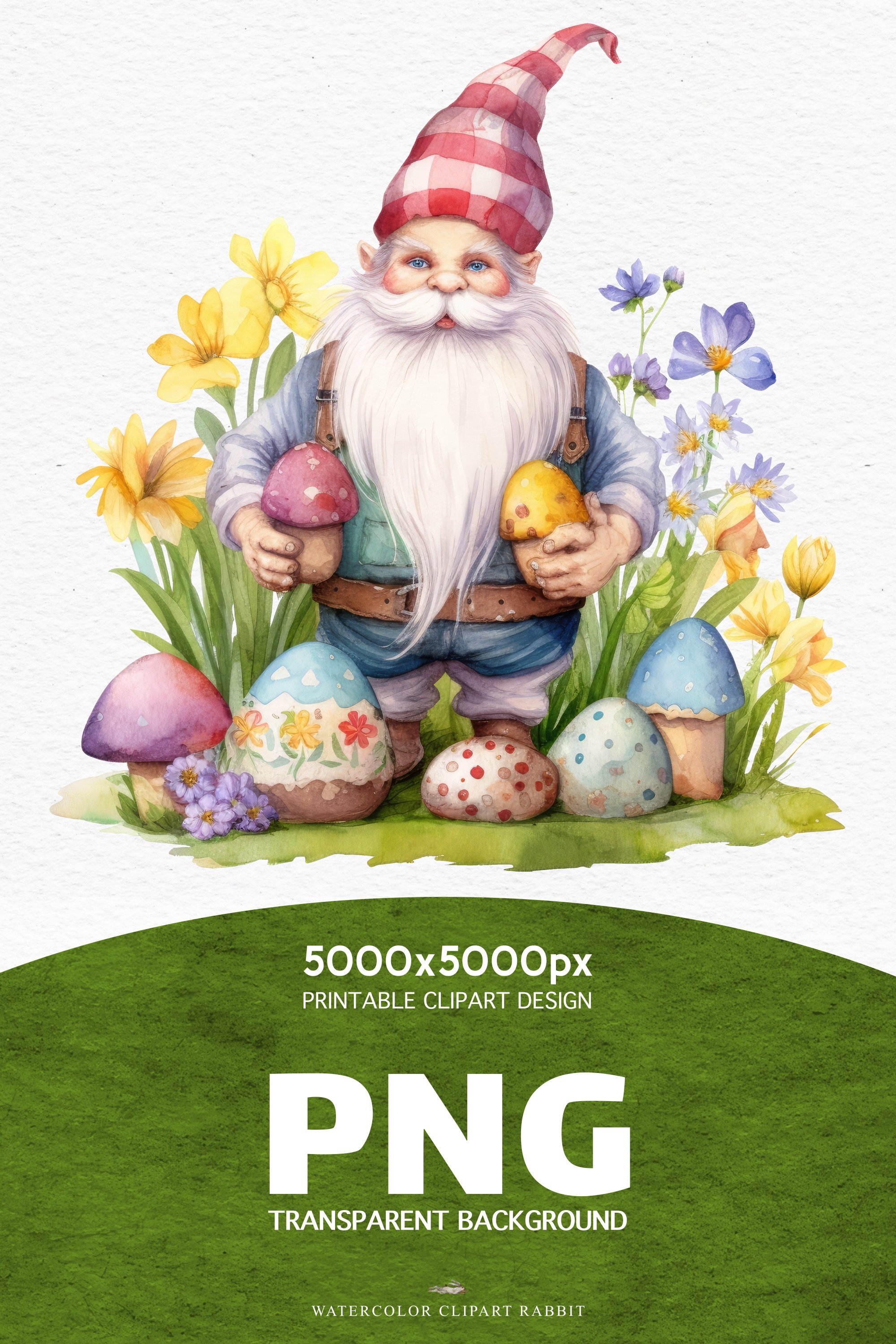 Spring Garden Gnome Flowers Easter Eggs Fairytales Clipart