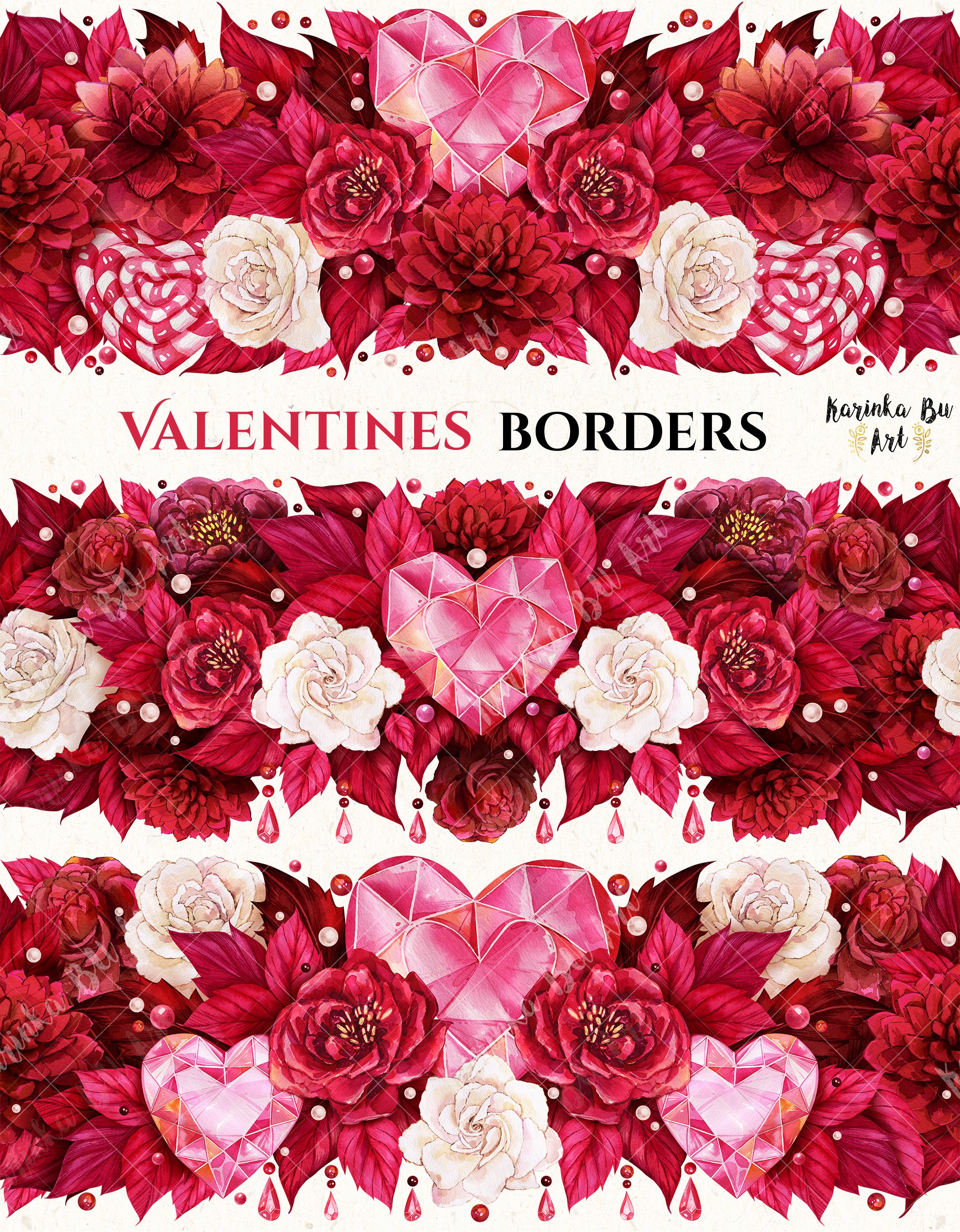 Watercolor Valentines Day heart border PNG clipart Sublimati