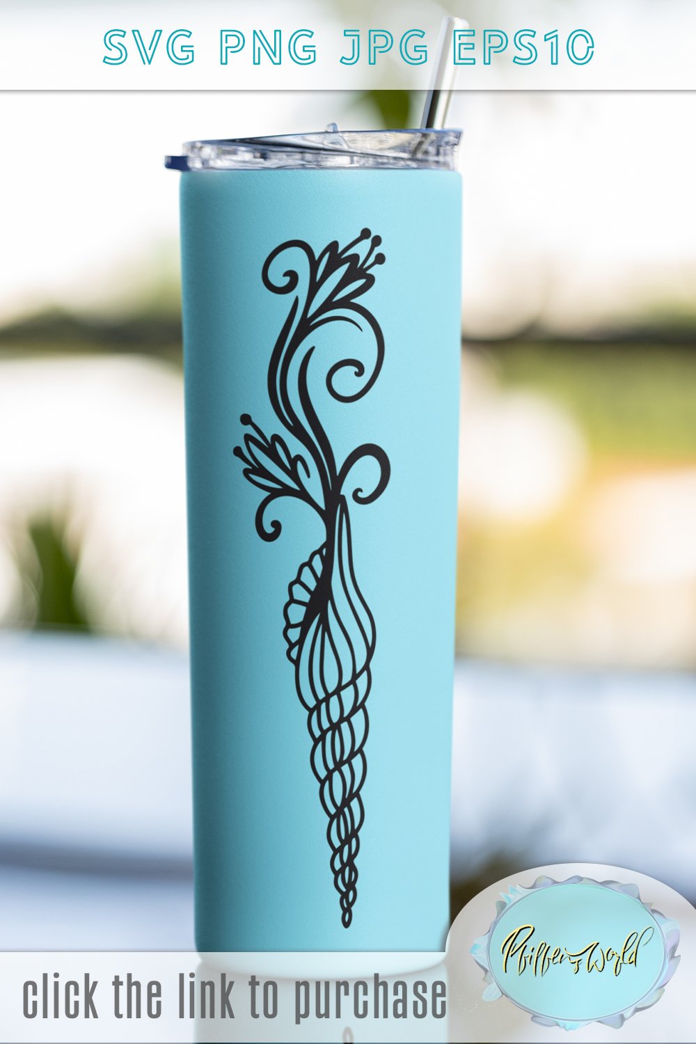 Seashell with Flower SVG Design | Floral Seashell Silhouette