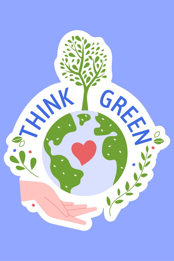 Save planet, think green badge sticker isolated