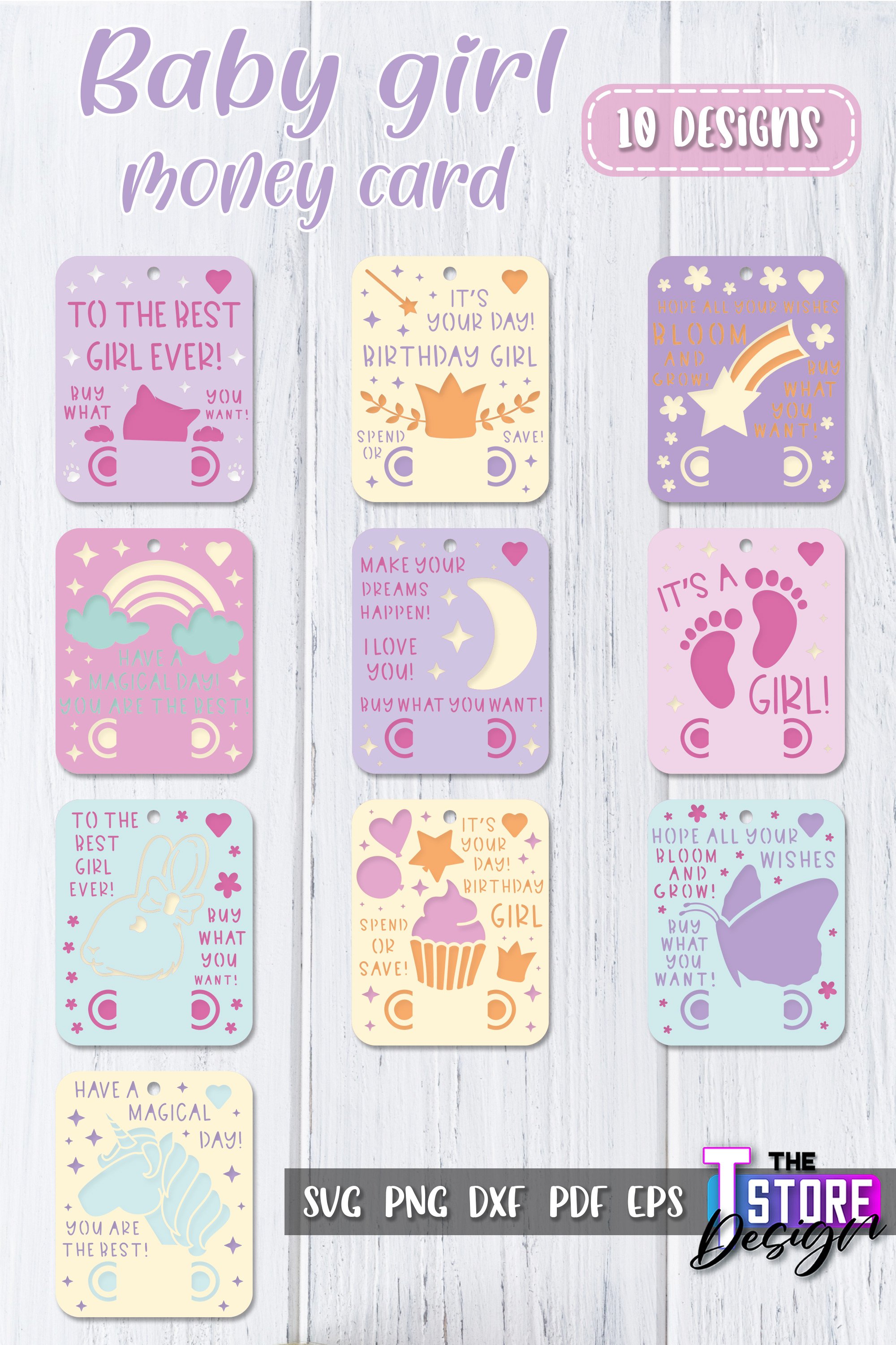 Baby Girl Money Card SVG Bundle|Baby Money Holder (2585590)
