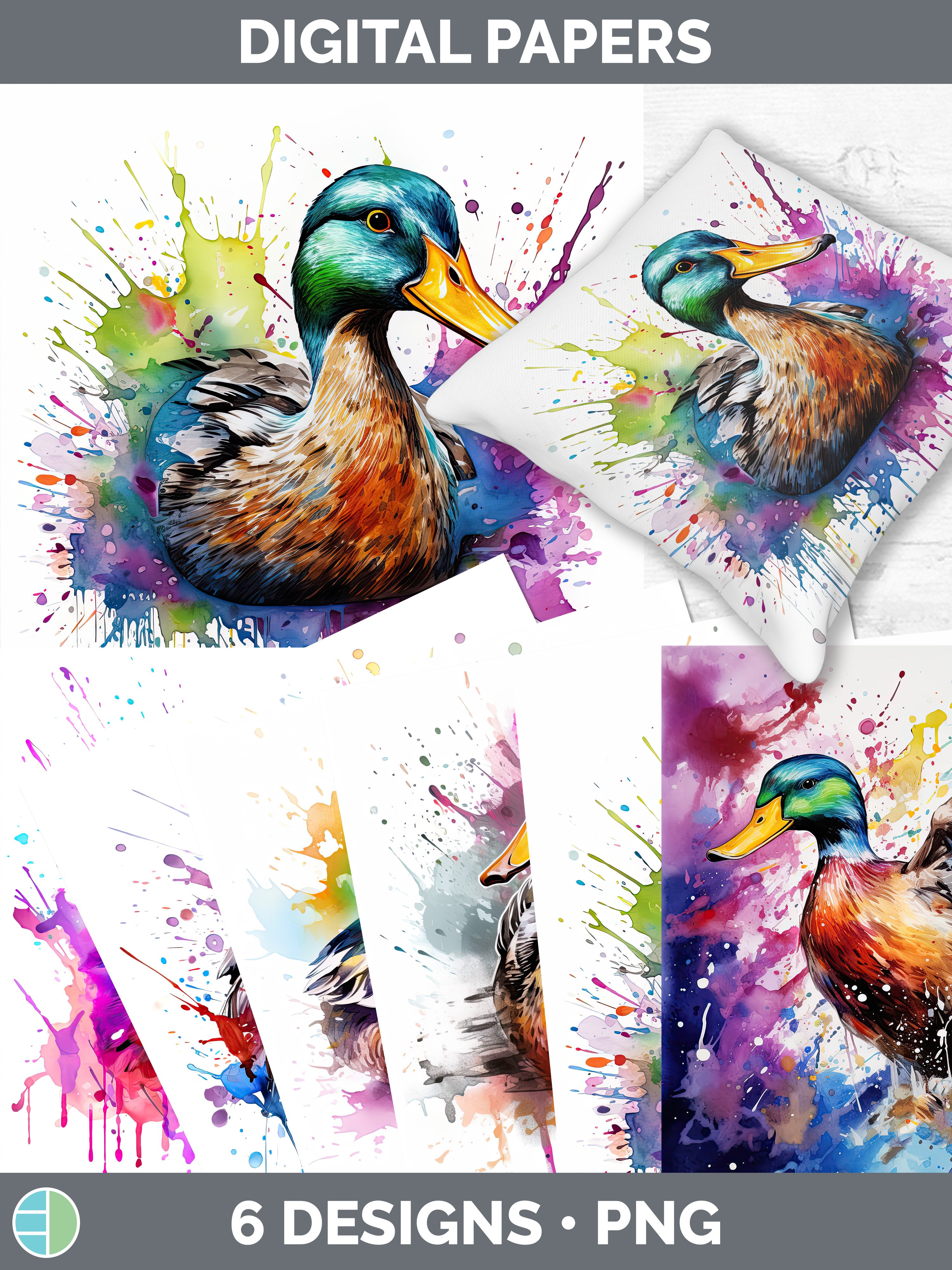 Rainbow Mallard Duck Bird Paper Backgrounds | Digital Scrapb