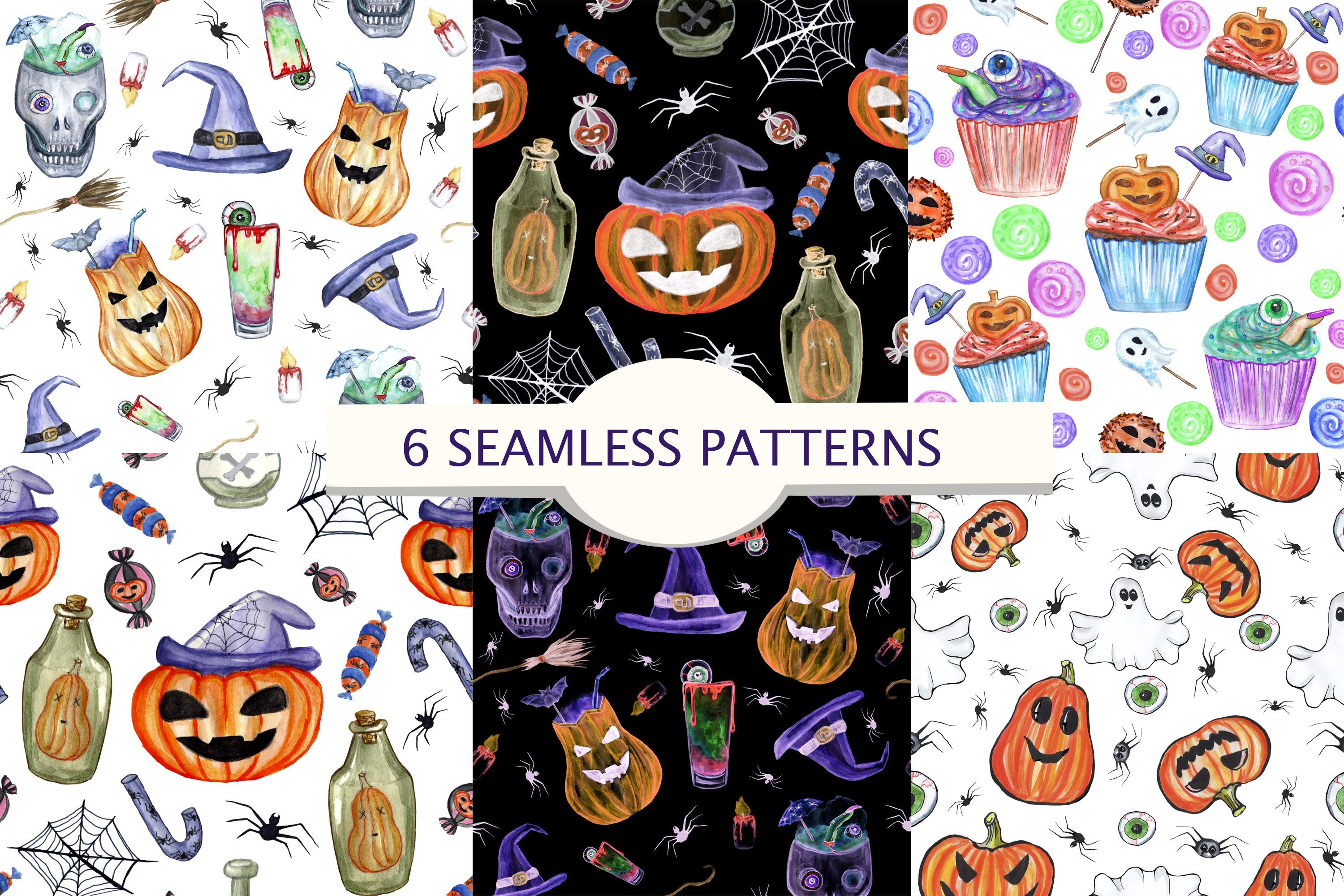 Watercolor Halloween clipart.Happy Halloween.Digital paper.