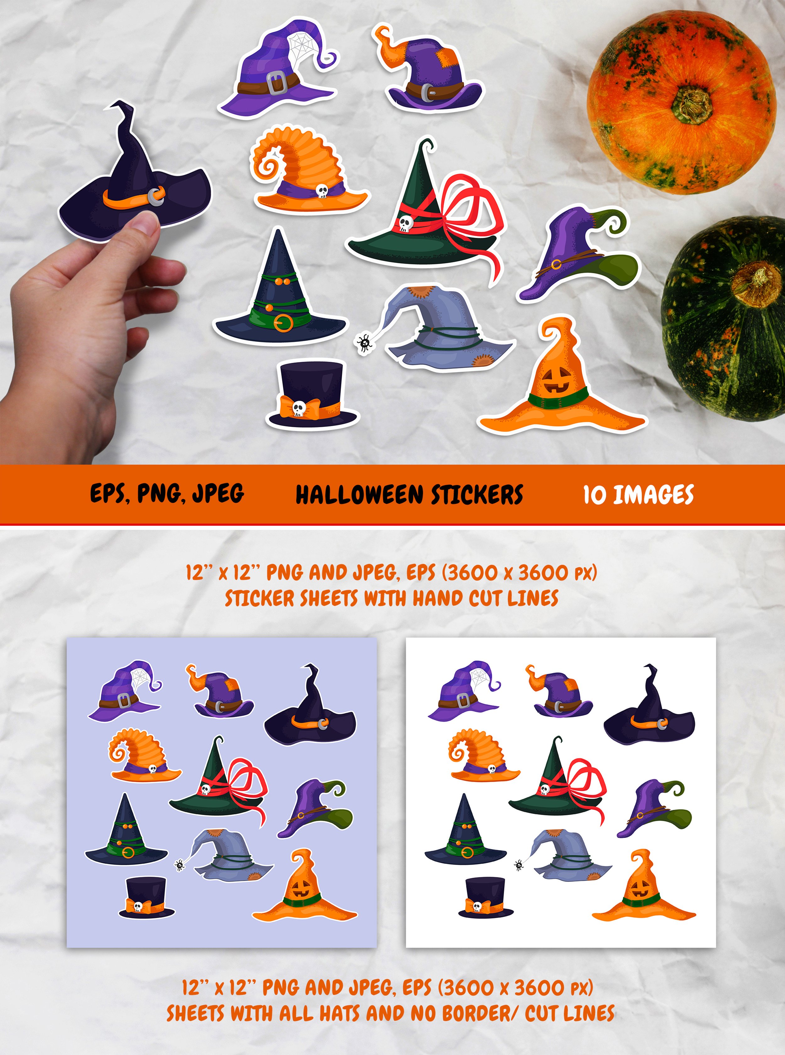 10 Halloween Hat Printable Stickers
