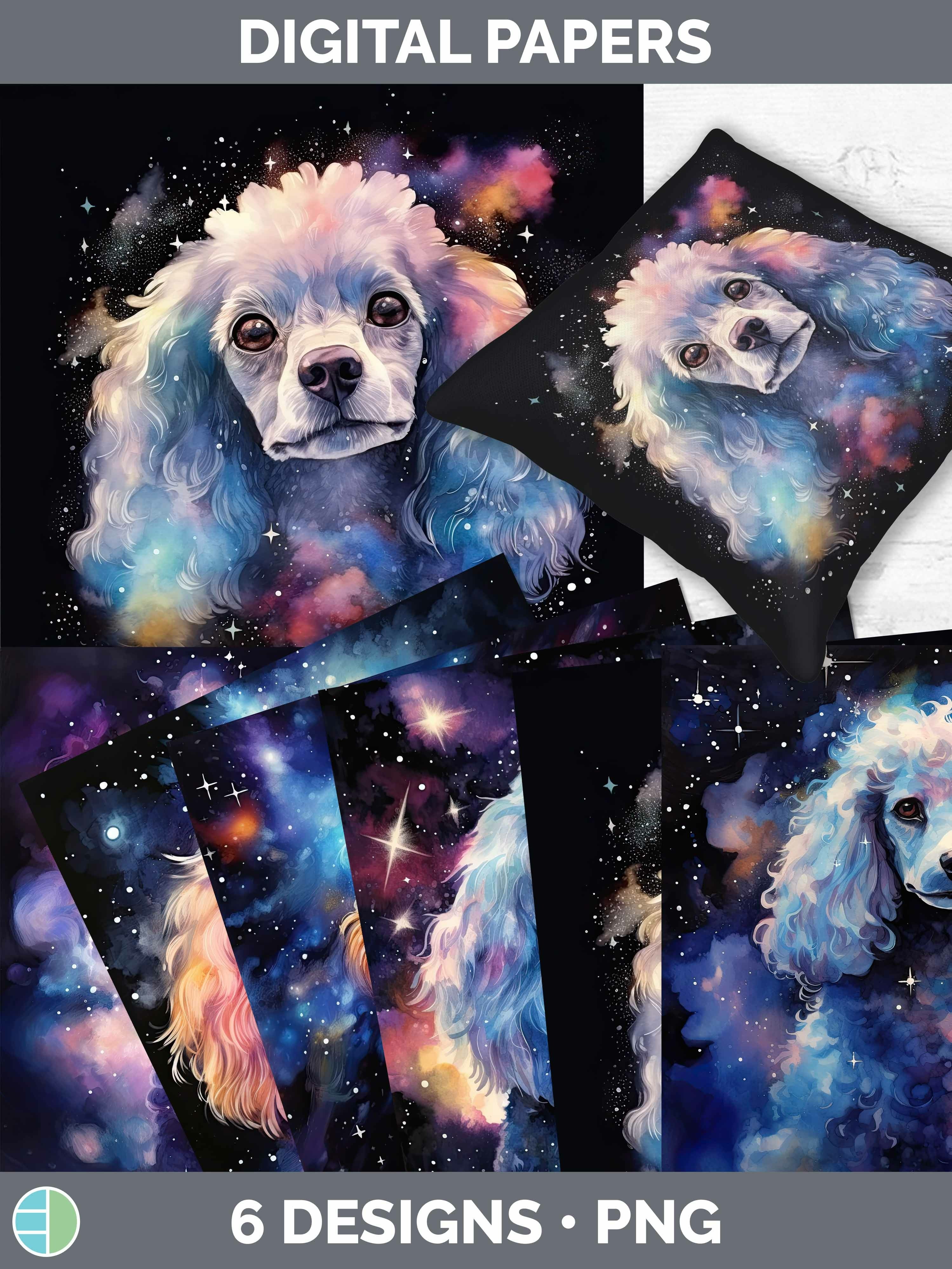 Galaxy Poodle Dog Paper Backgrounds | Bundle Digital Scrapbo