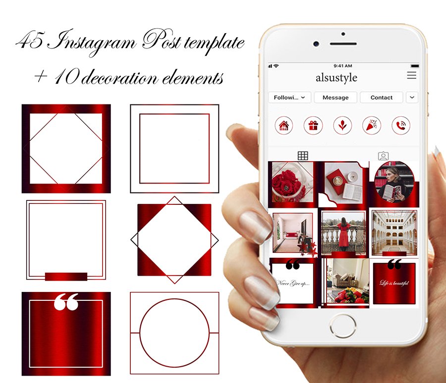 45 Red instagram Post Template,blank instagram post