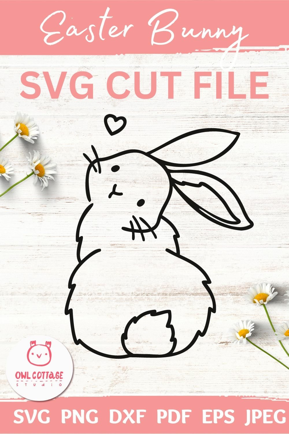 Easter Bunny With Heart SVG Cut File| Cute Bunny Drawing